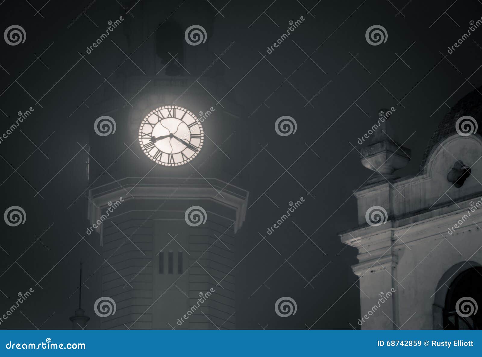 Clock tower in fog stock image. Image of landmark, mayo - 68742859