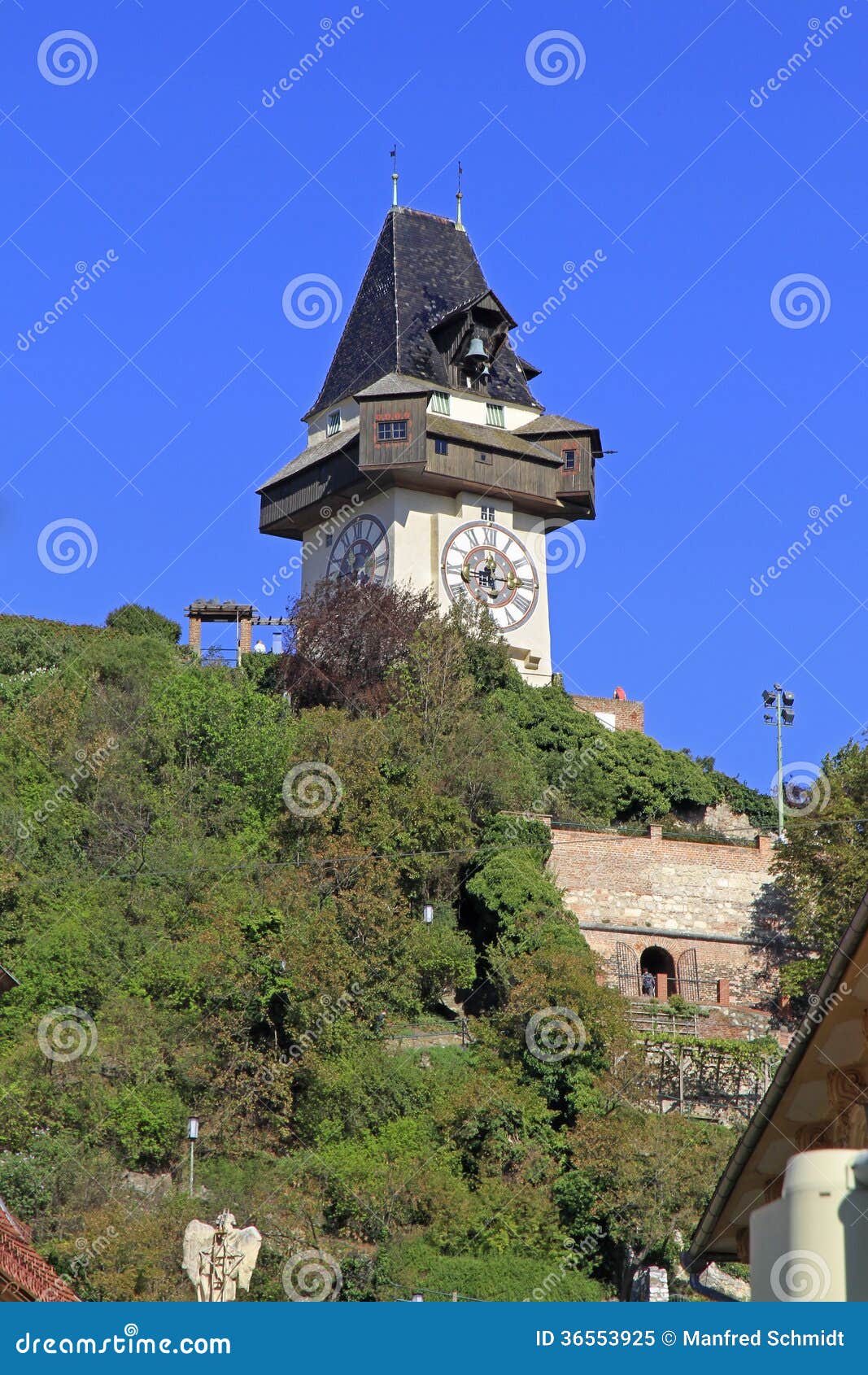 Clock tower in Graz stock image. Image of landmark, roof - 36553925