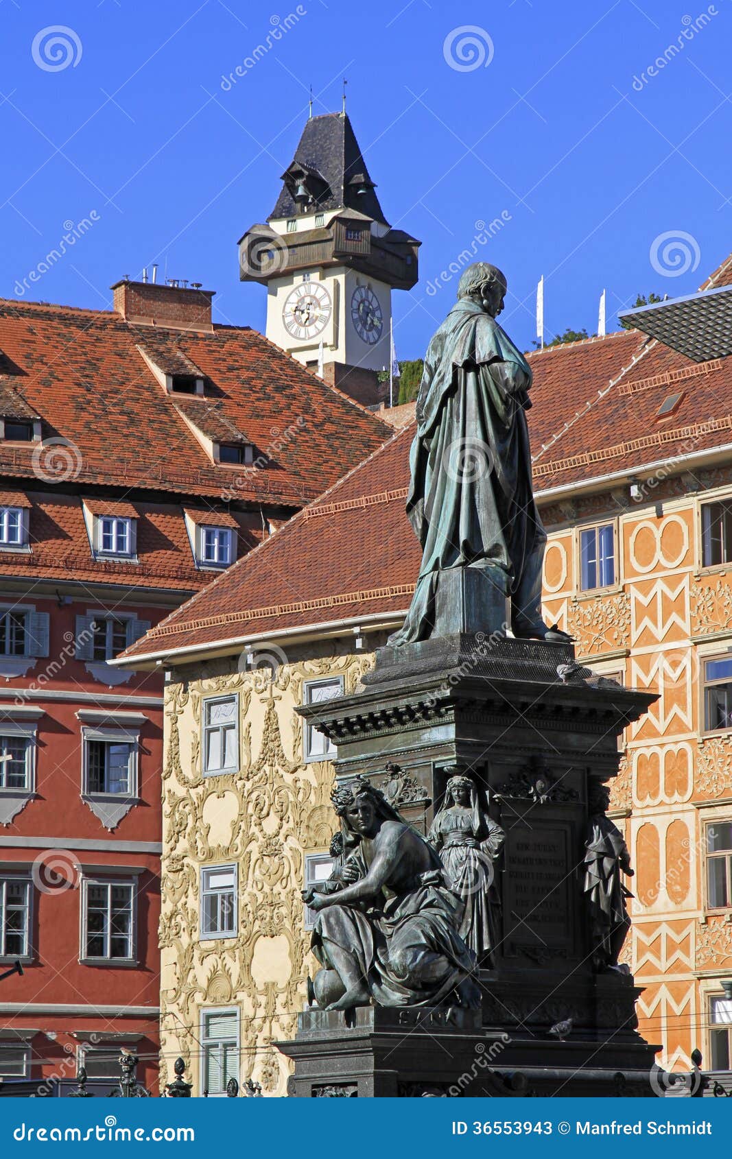 Clock tower in Graz stock image. Image of schlossberg - 36553943