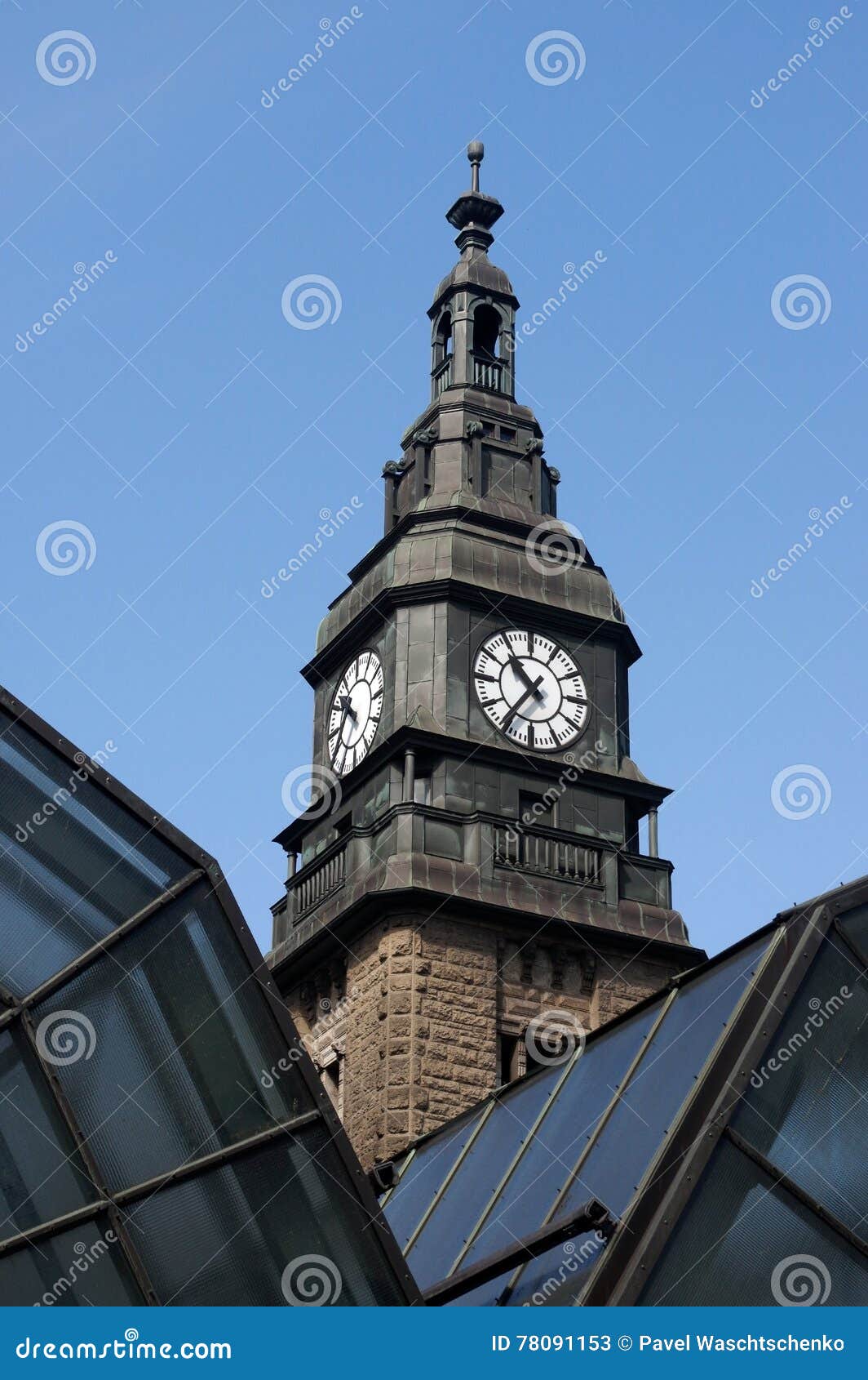 Clock Tower of Hamburg Mail Railway Station in Germany Stock Image ...