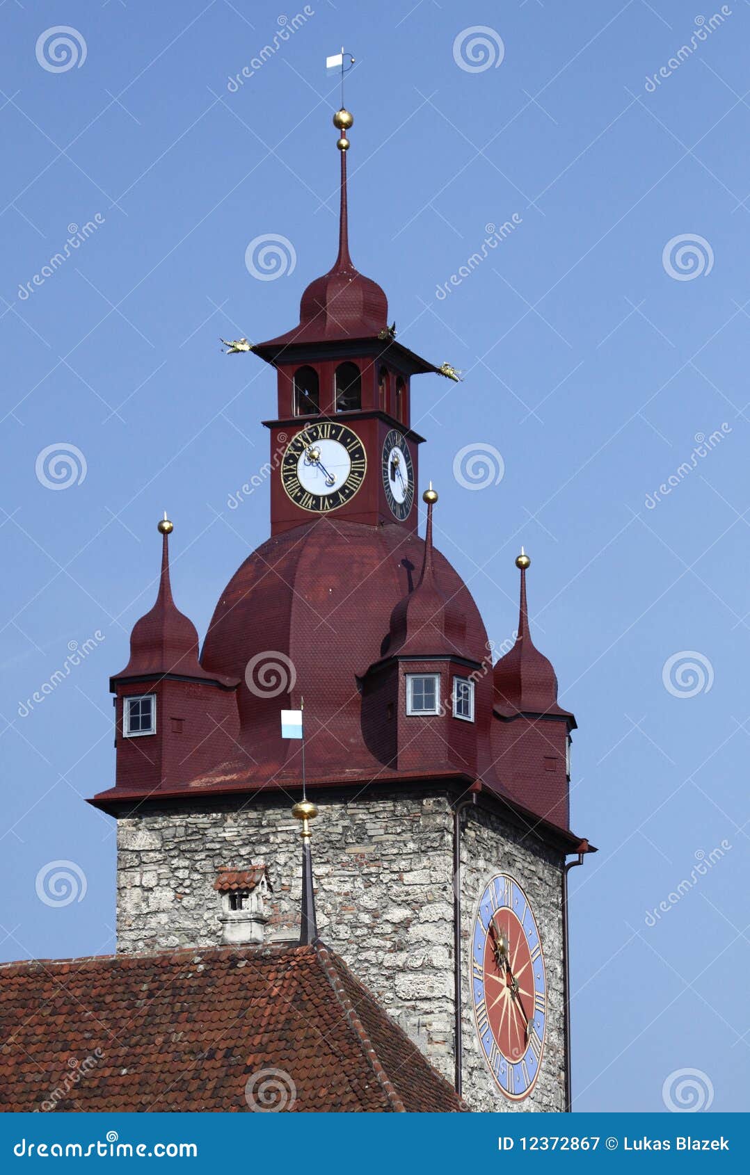 Clock Tower of Lucerne Town Hall Stock Image - Image of building, dial ...