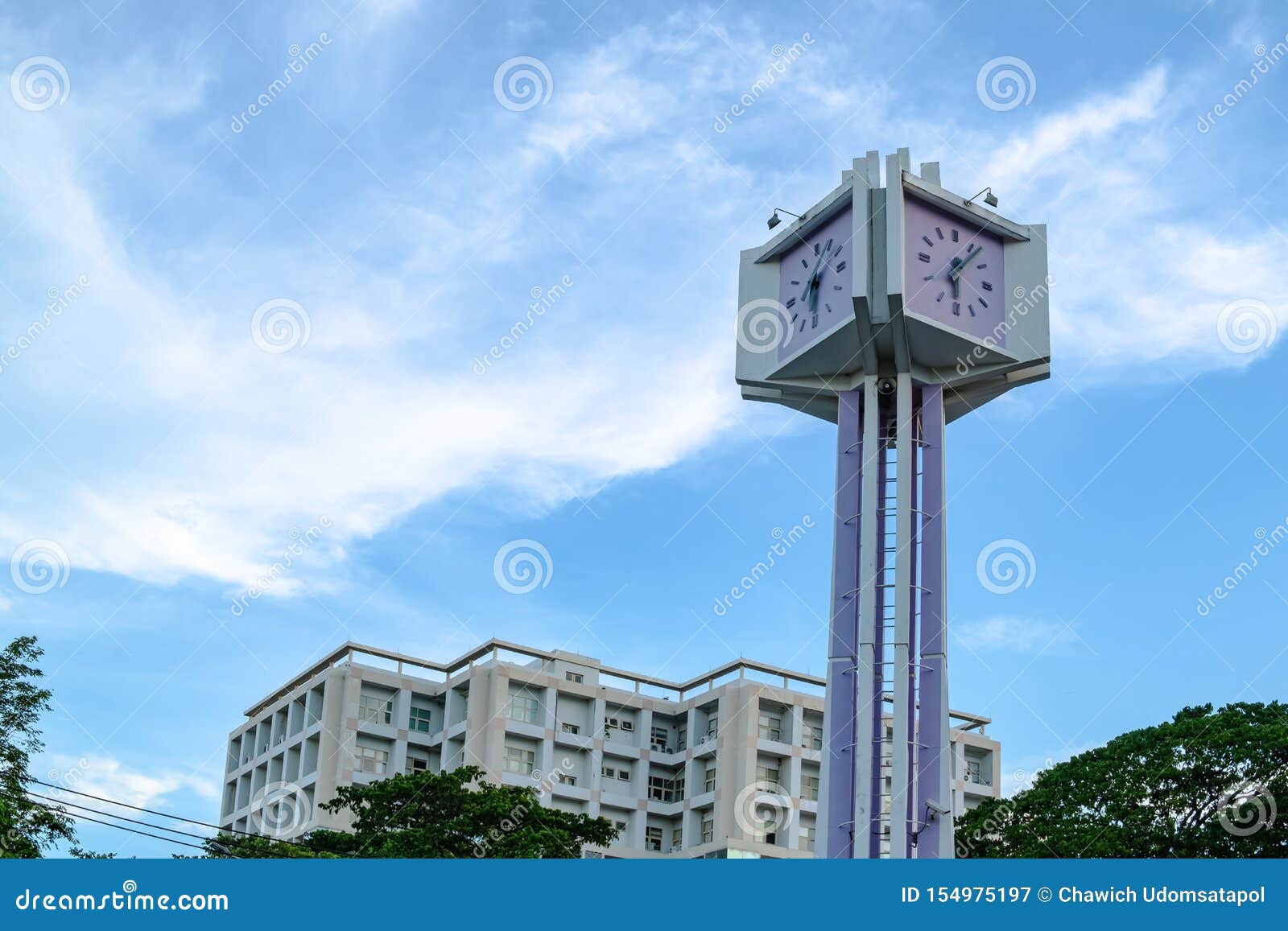 Clock Tower Near the Modern Building Stock Image - Image of time ...