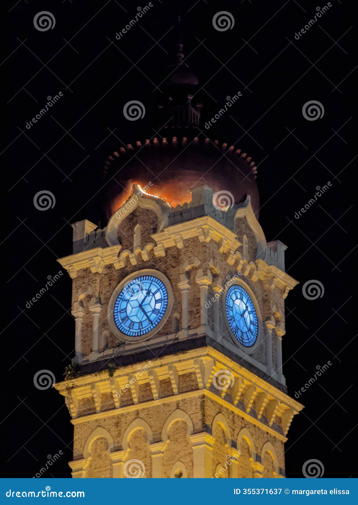 A Clock Tower at Night. Dark Background and Hd Wallpaper Stock Image ...