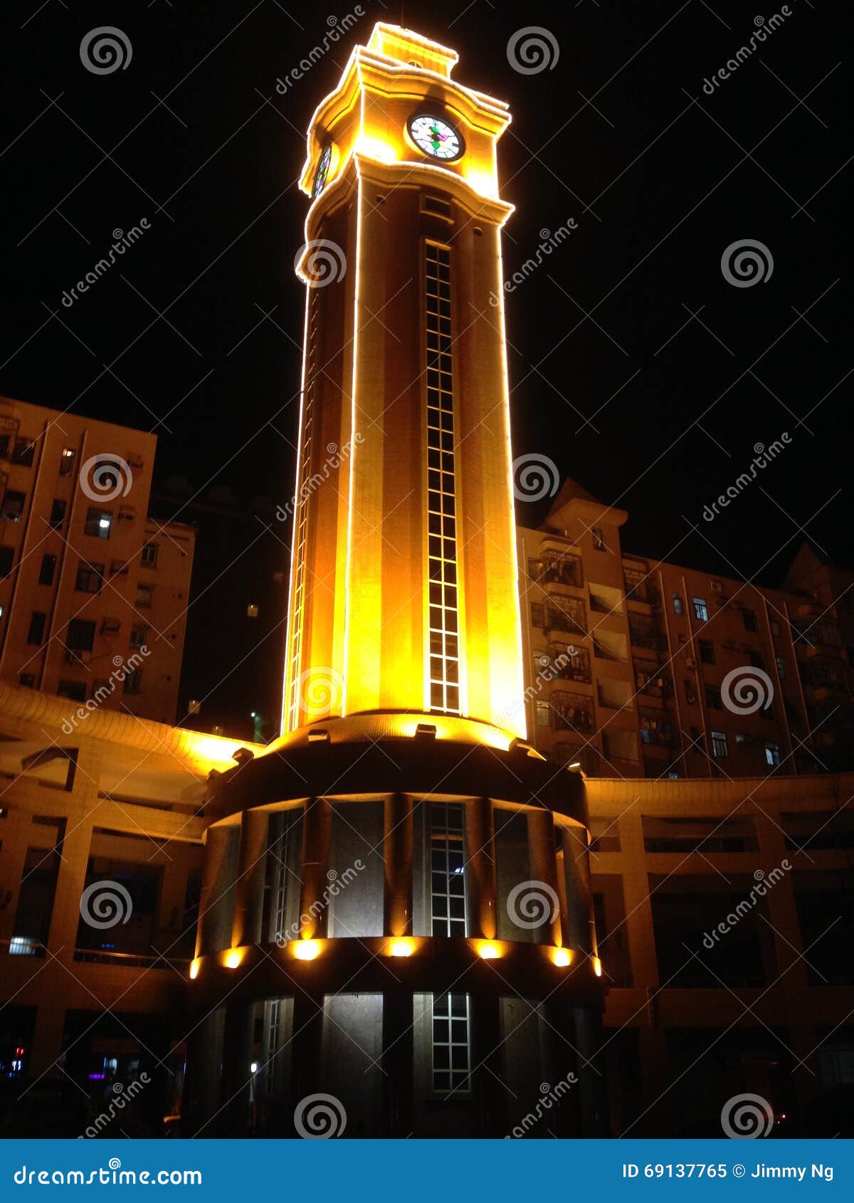 A clock tower at night stock image. Image of tall, night - 69137765