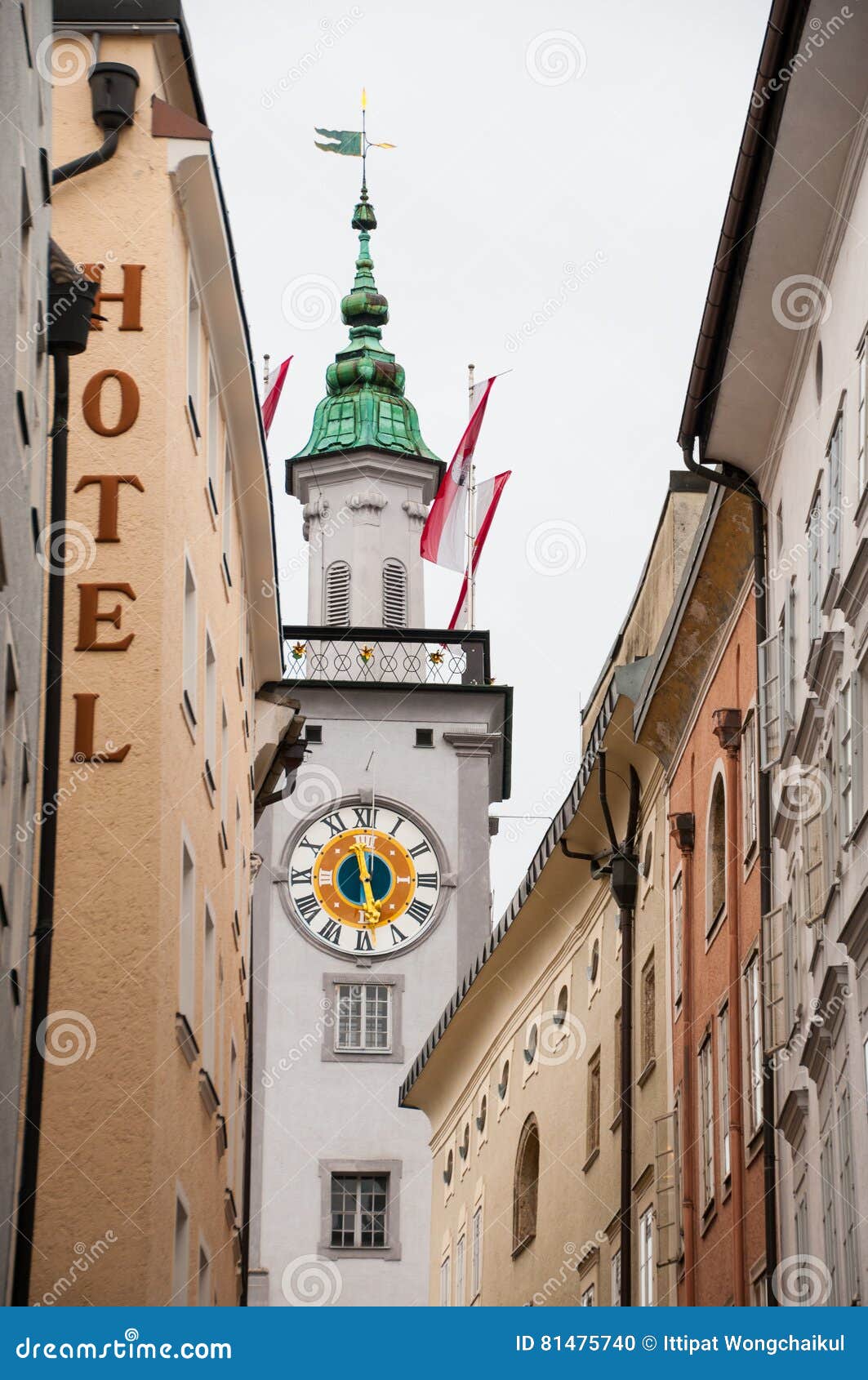 Clock Tower in the Old City in Salzburg, Austria Stock Photo - Image of ...