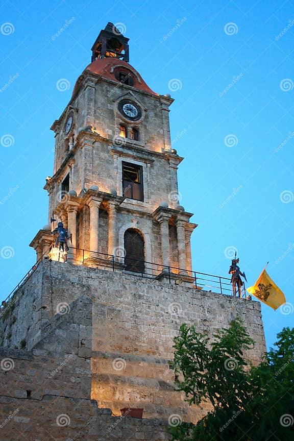 Clock tower of old rodes stock photo. Image of castle - 2629902