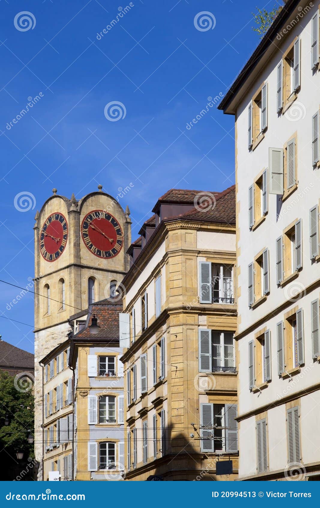 Clock Tower in the Old Town of Neuchatel Stock Image - Image of town ...