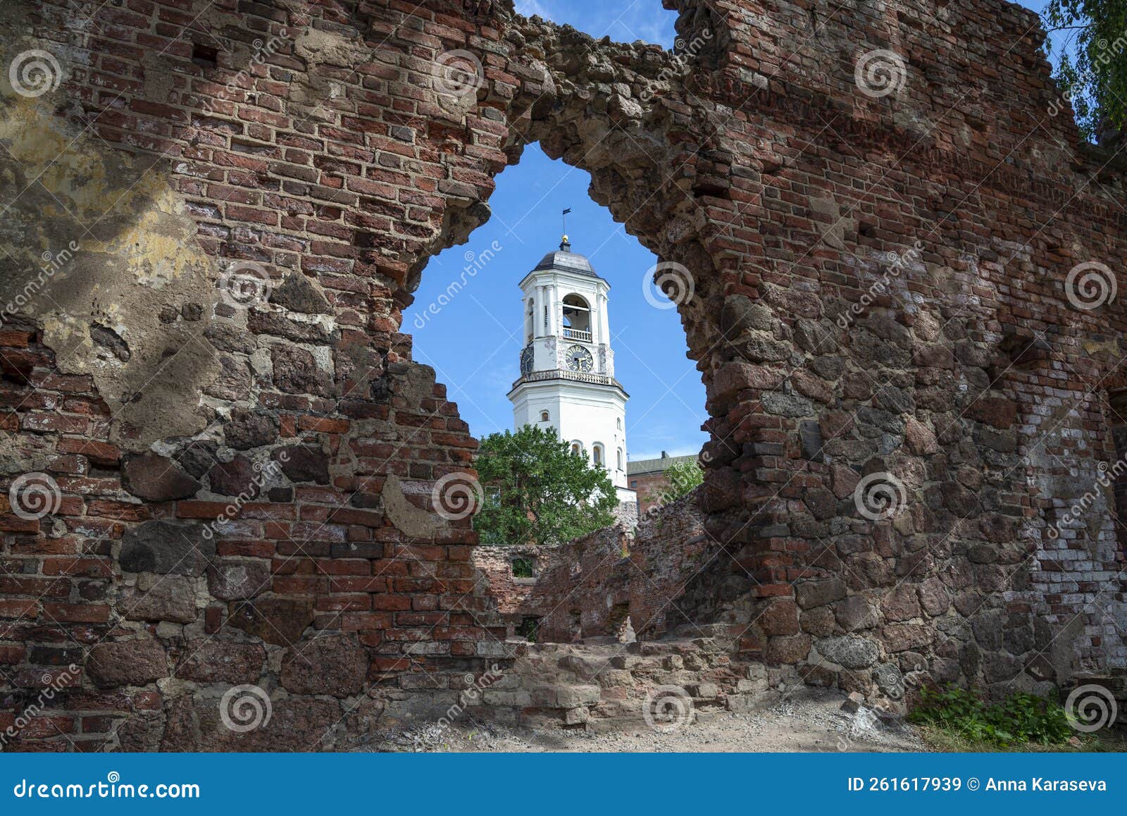 The Clock Tower in the Opening of the Wall of the Old Cathedral. Vyborg ...