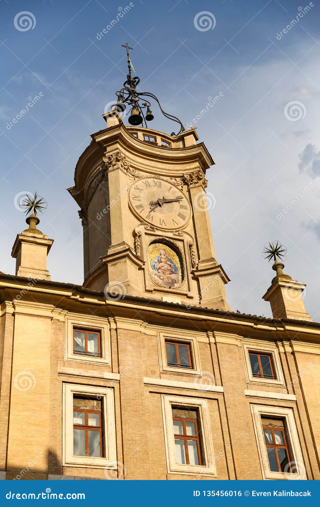 Clock Tower Over a Building in Rome, Italy Stock Photo - Image of ...