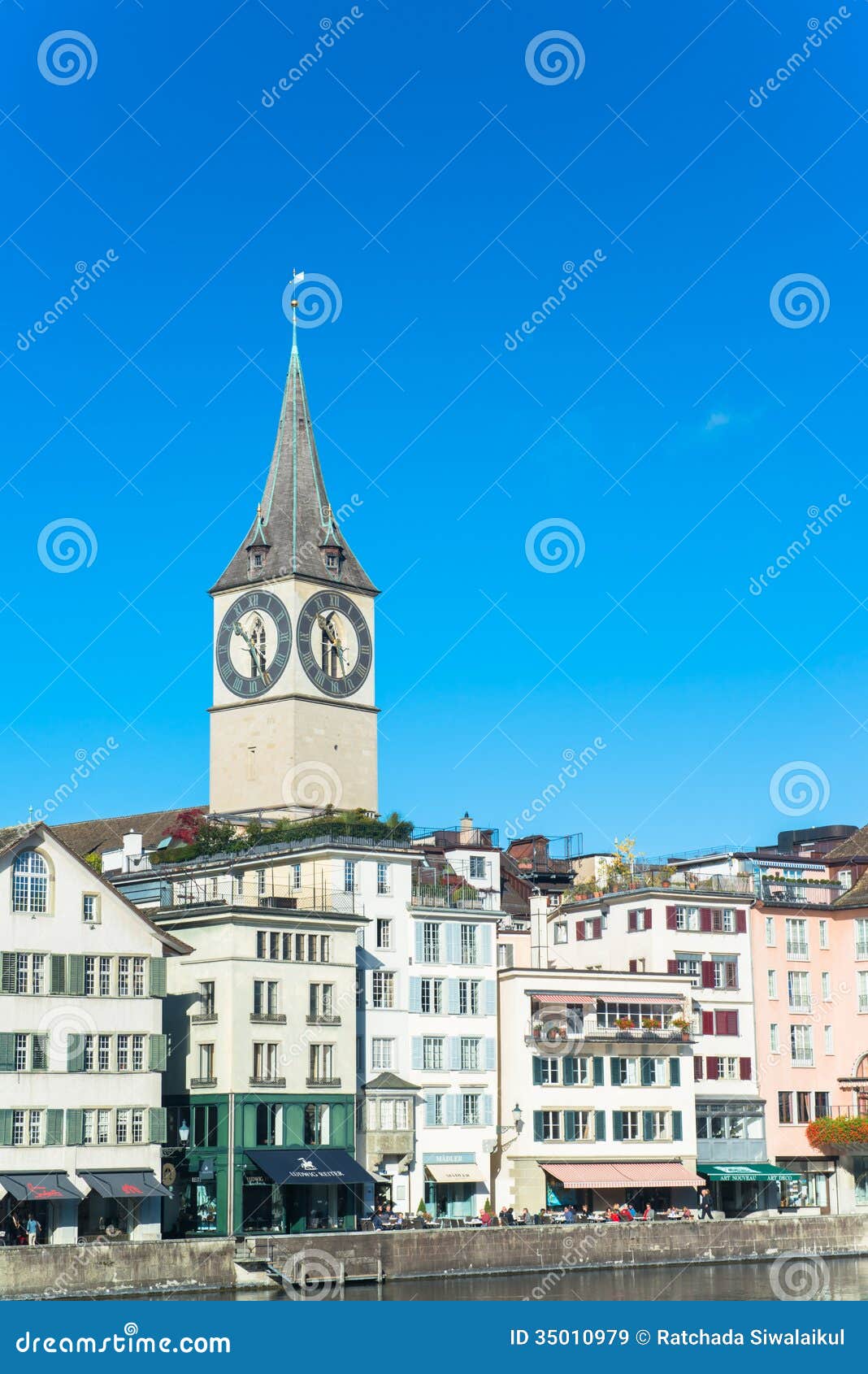 Clock Tower Over the Buildings in Zurich Stock Image - Image of ...