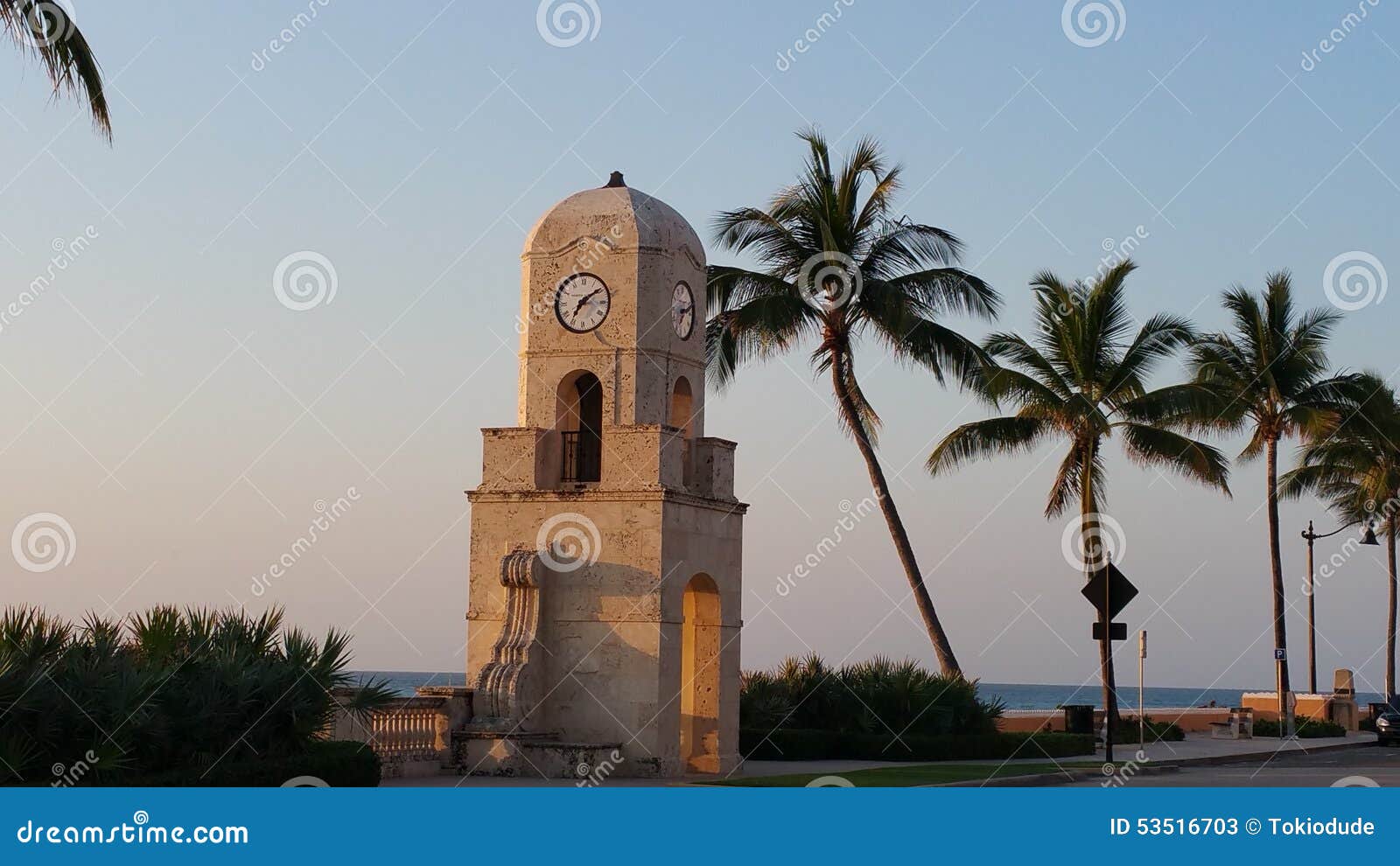 Clock tower stock image. Image of sunrise, clock, palm - 53516703