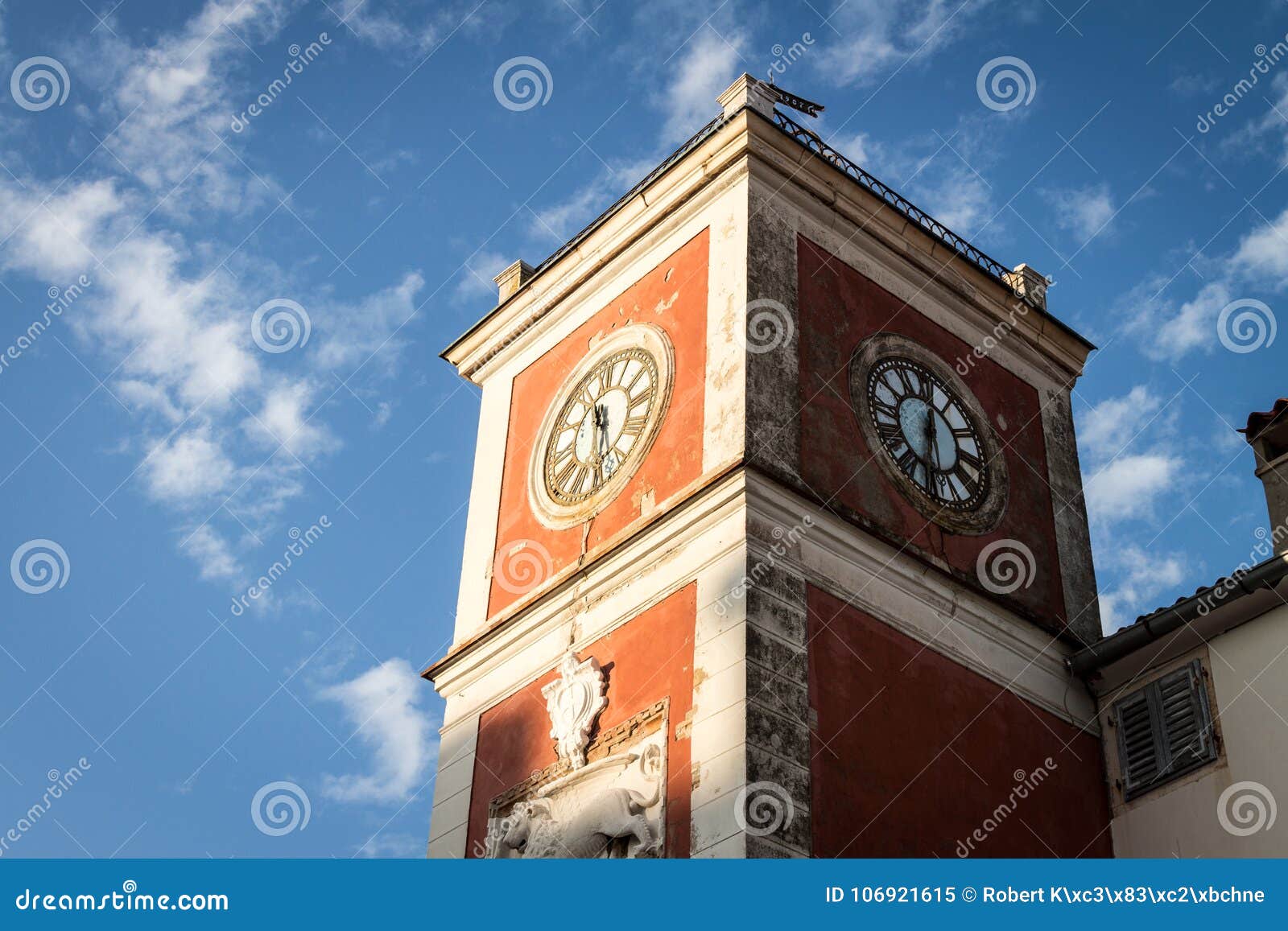 Clock Tower in Rovinj stock image. Image of europe, blue - 106921615