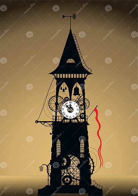 Clock tower silhouette stock vector. Illustration of bells - 10095420