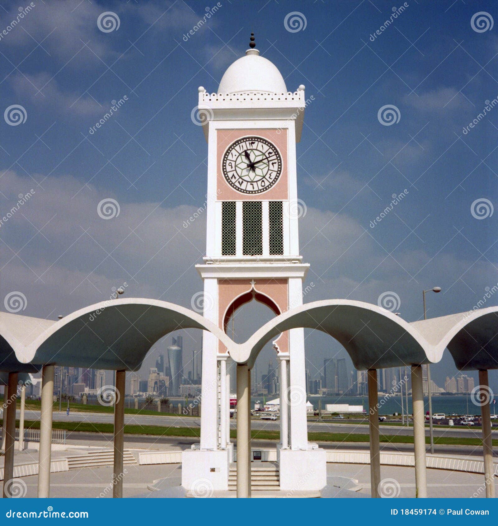 Clock tower and skyline stock photo. Image of arab, qatar - 18459174