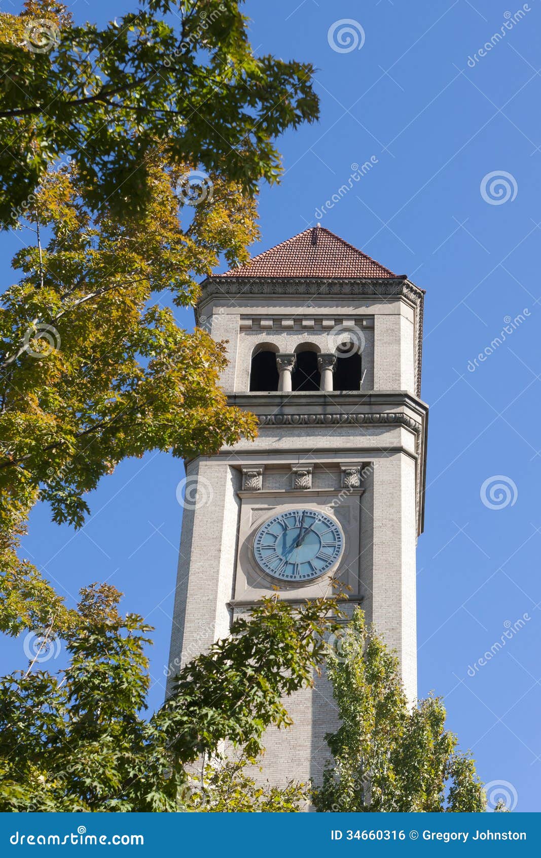 Clock Tower in Spokane, Washington. Stock Photo - Image of time ...