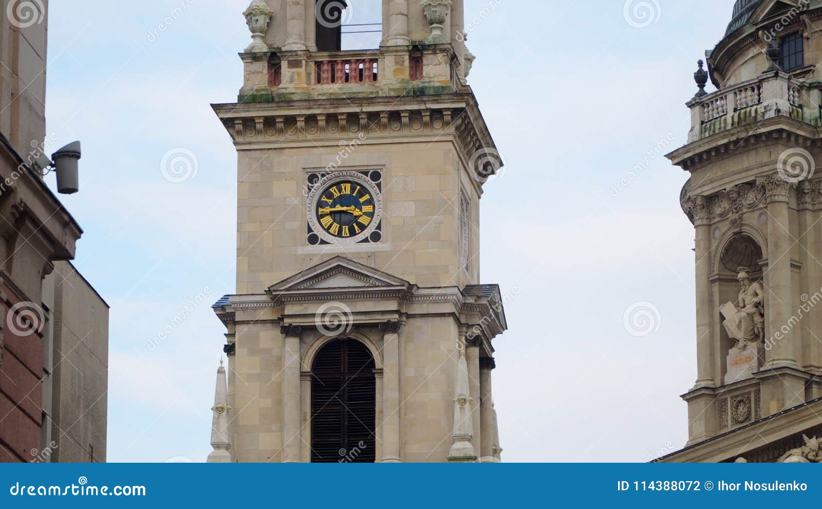 The Clock on the Tower of St. Stephen`s Basilica in Budapest Stock ...