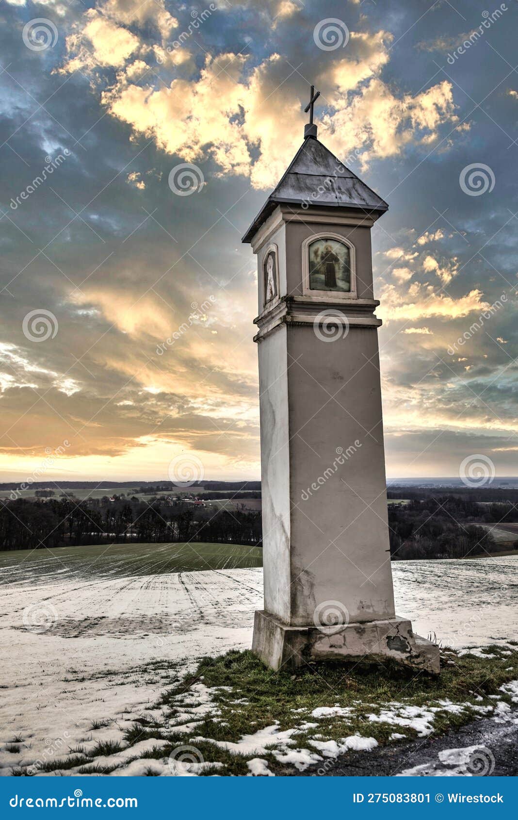 Clock Tower Standing Tall Against a Snowy Winter Backdrop Stock Image ...