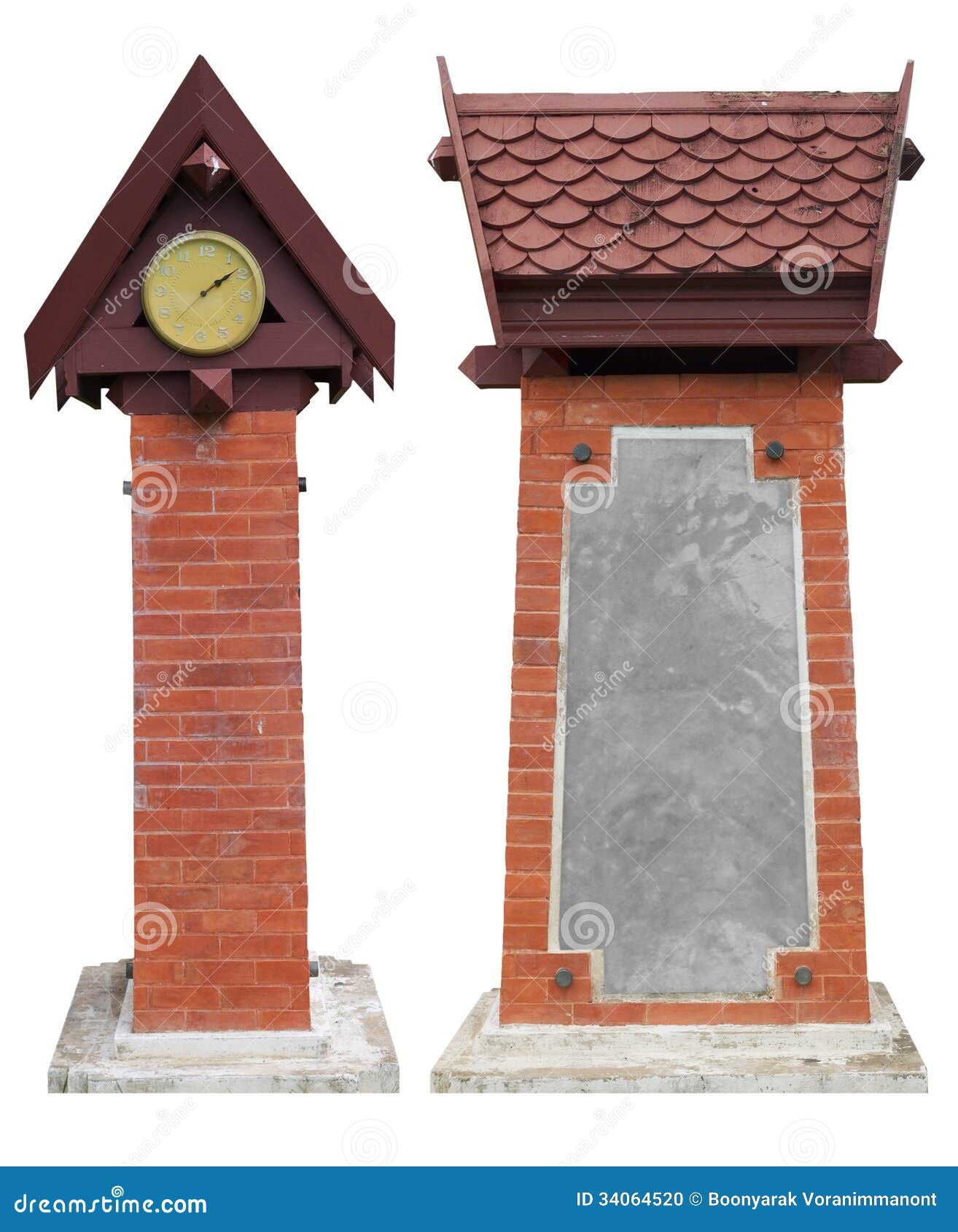 Clock Tower and Stone Signpost Stock Photo - Image of number, signpost ...