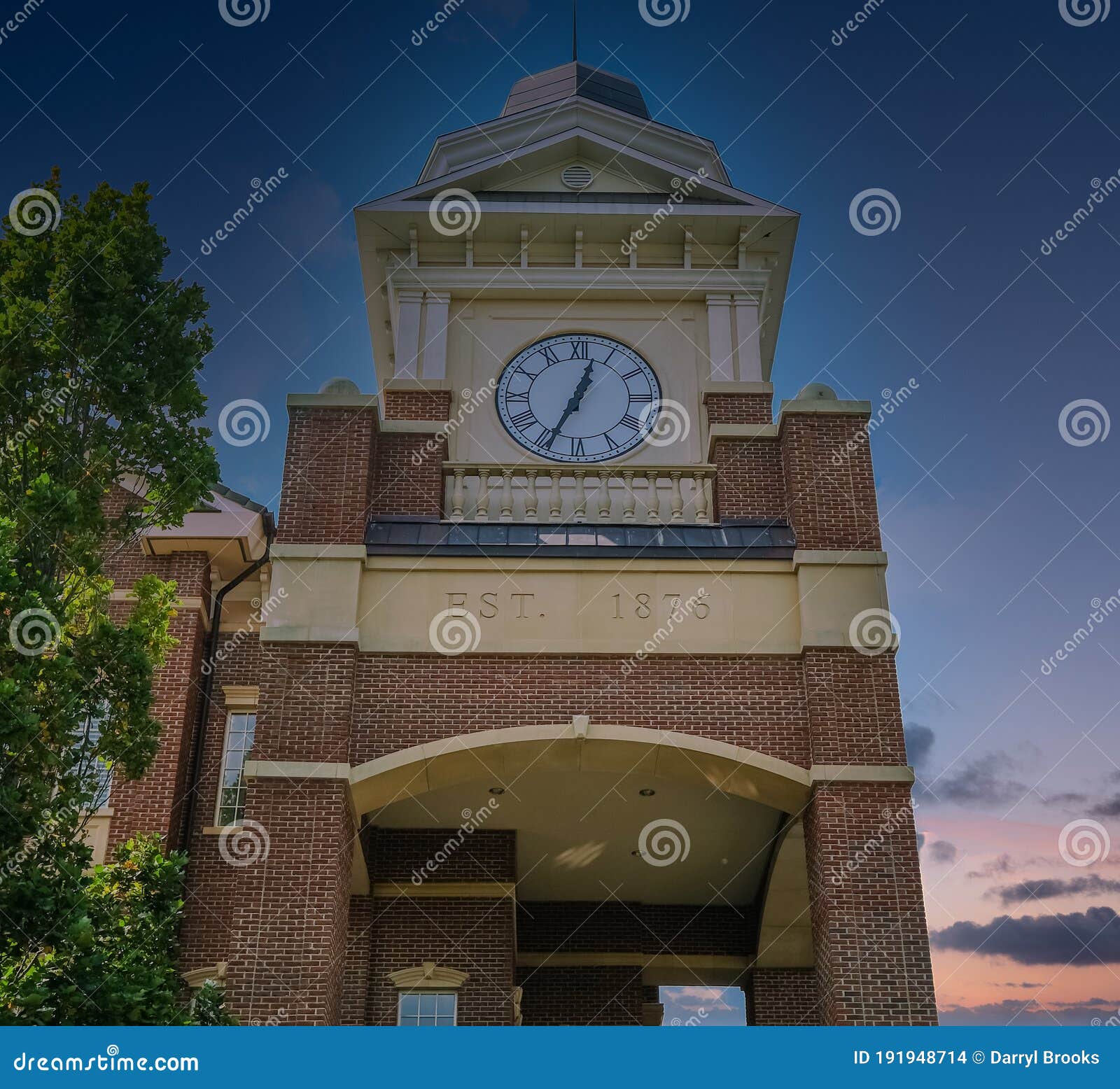 Clock Tower with 1876 at Sunset Stock Photo - Image of hall, exterior ...