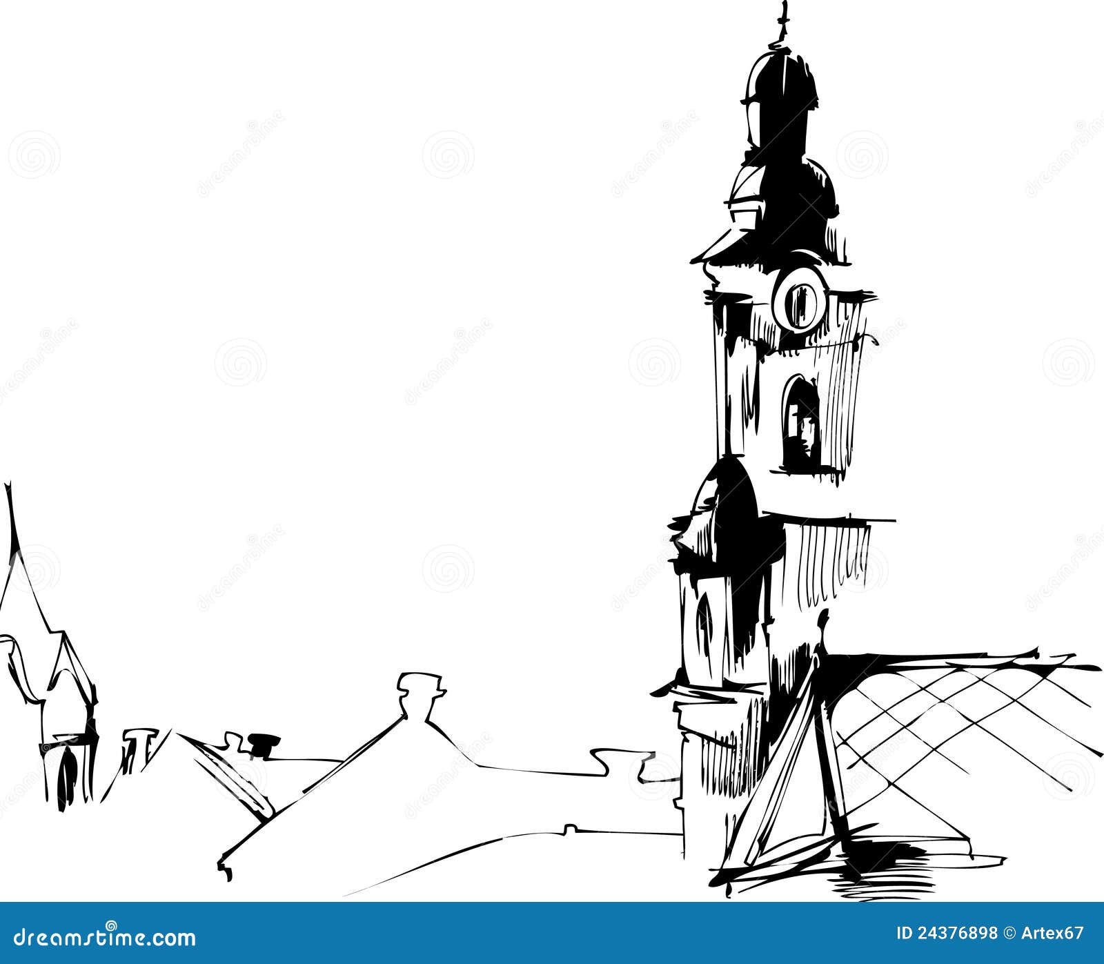 Clock Tower in the Town Square Stock Vector - Illustration of white ...