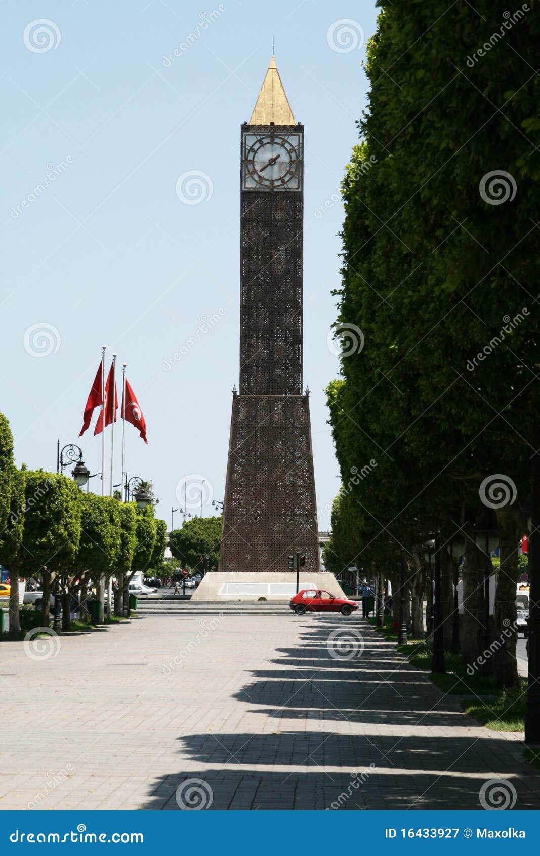 Clock tower in Tunis stock image. Image of park, street - 16433927
