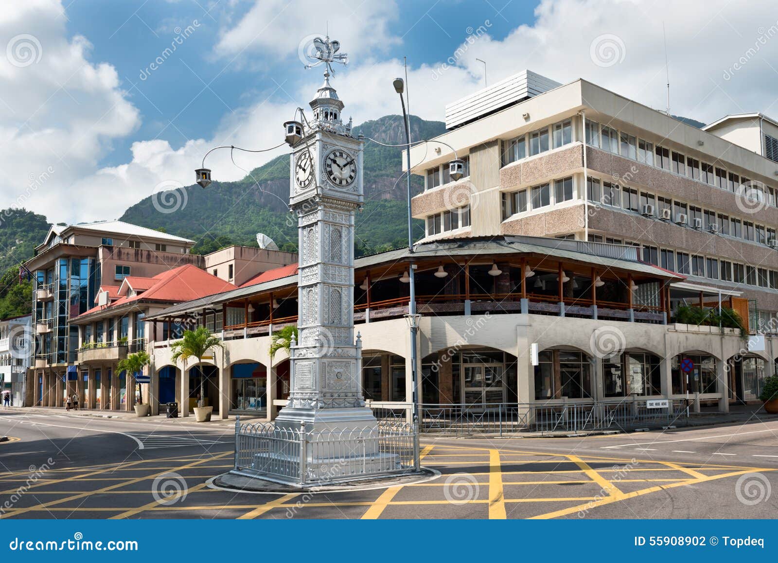 The Clock Tower of Victoria, Seychelles Stock Photo - Image of ...