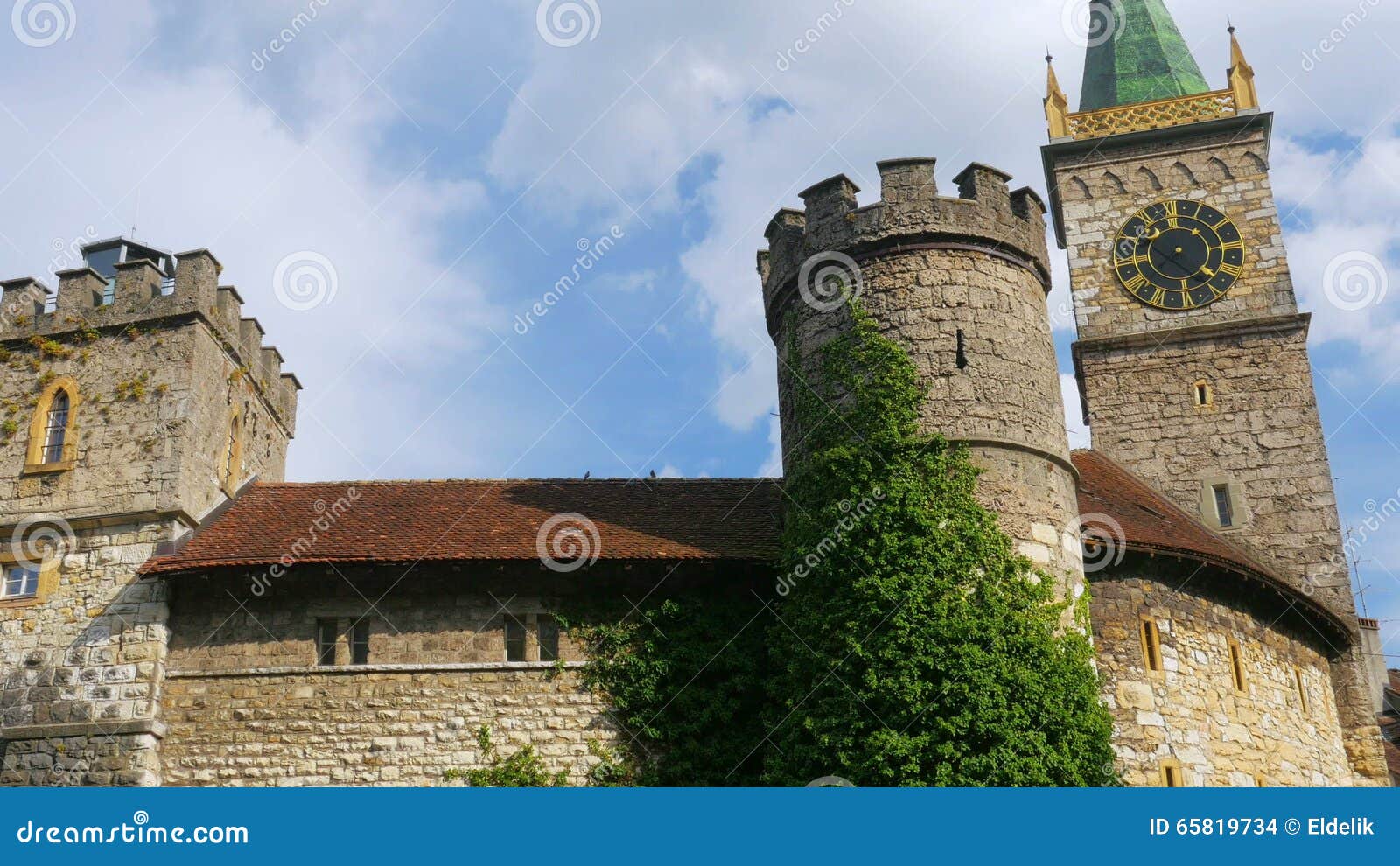 Clock Tower View at Downtown in Swiss Town Stock Footage - Video of ...