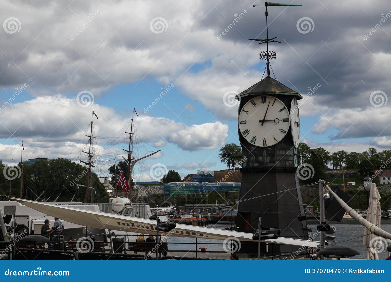 Clock Tower on the Waterfront of Oslo Editorial Stock Image - Image of ...