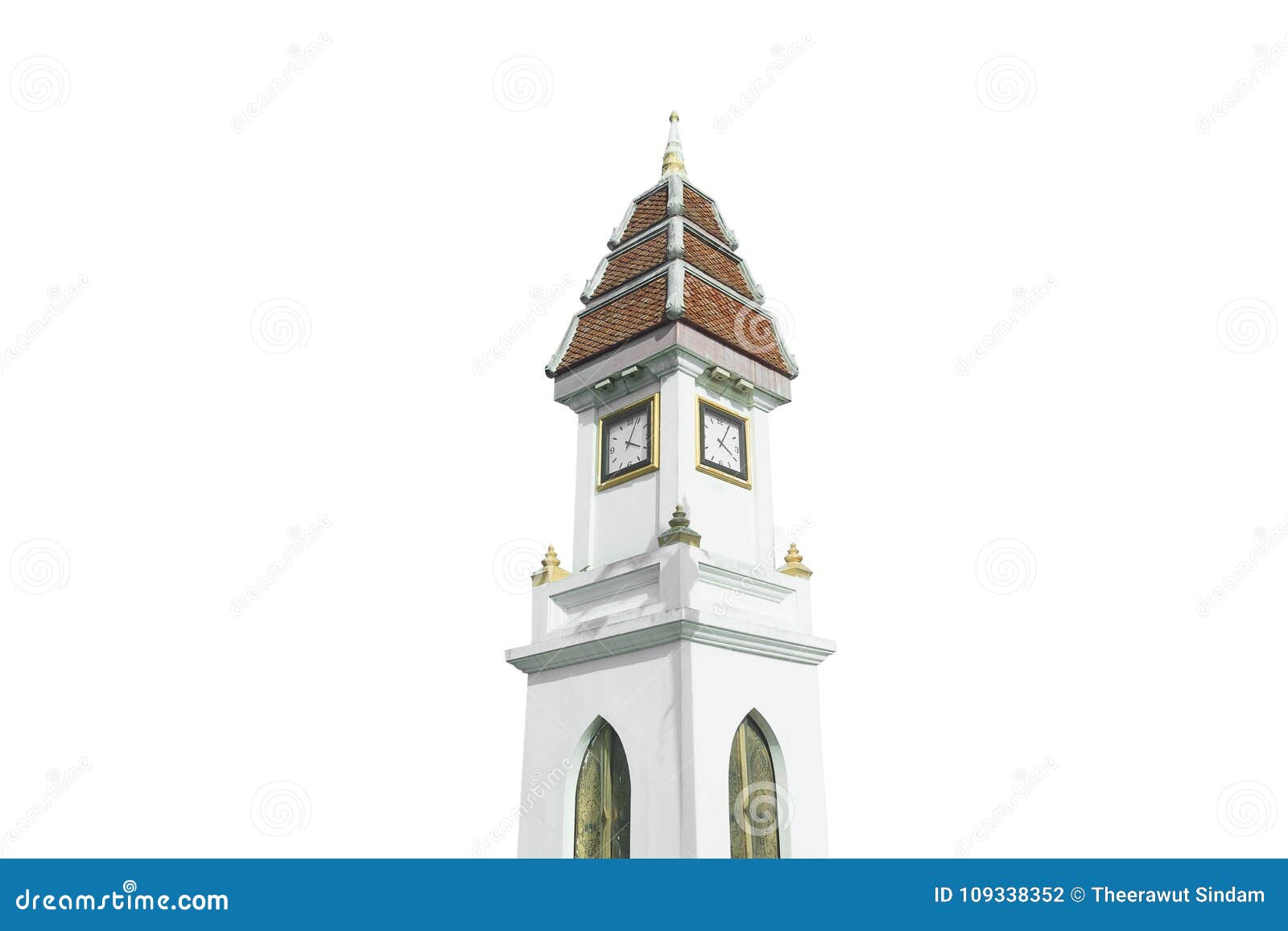Clock tower on white stock photo. Image of culture, country - 109338352