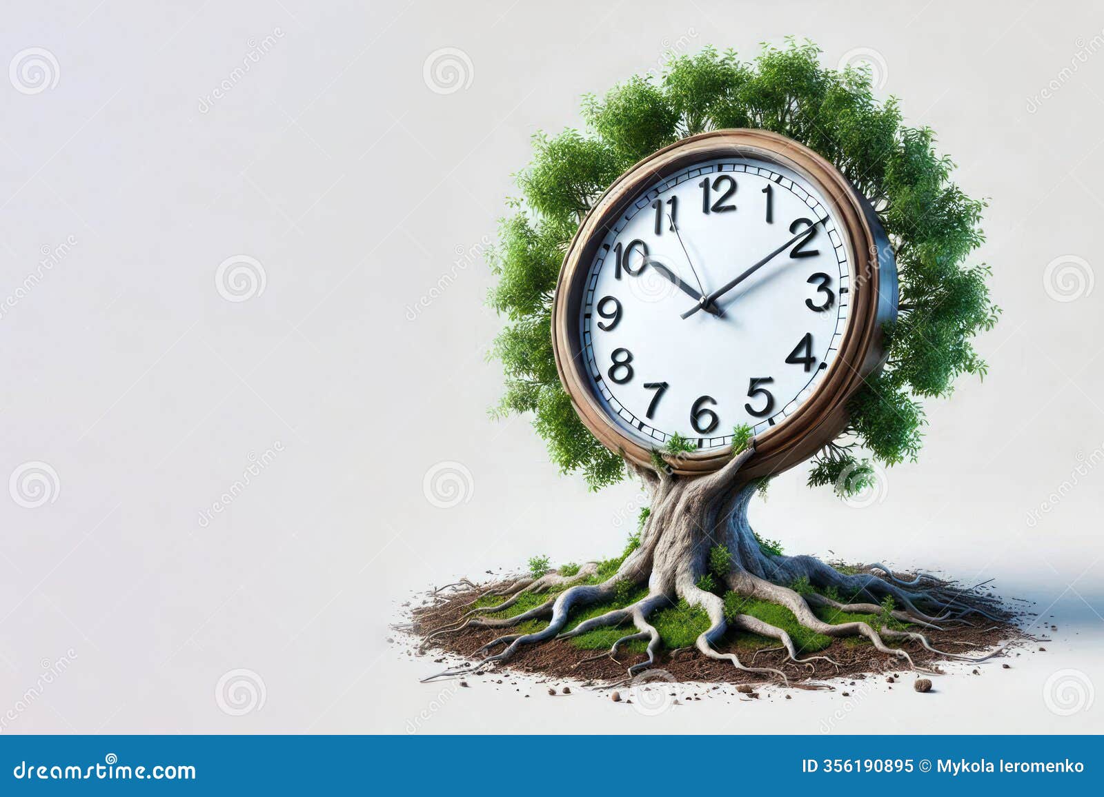 A Clock Turned into a Tree with Roots. Space for Text. Stock Image ...