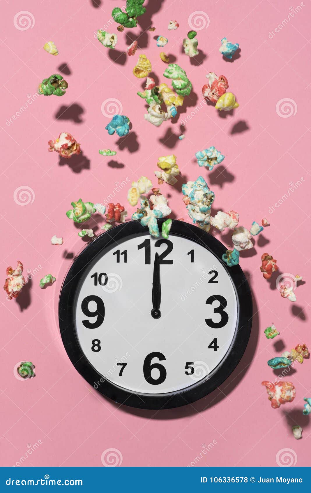 Clock at Twelve and Popcorn Stock Photo - Image of lifestyle, festive ...