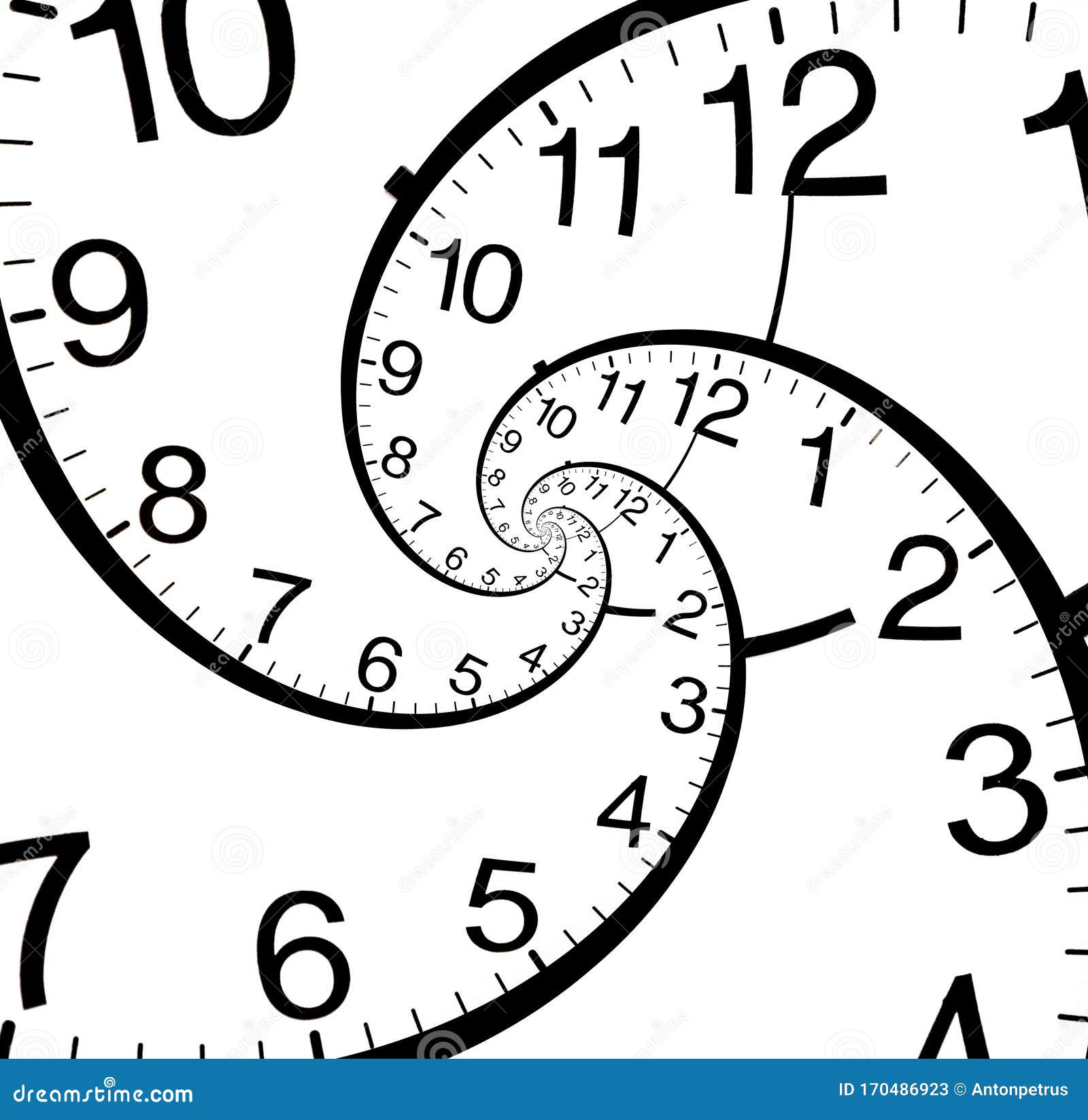The Clock is Twisted in a Spiral. Time Infinity Concept. Stock ...