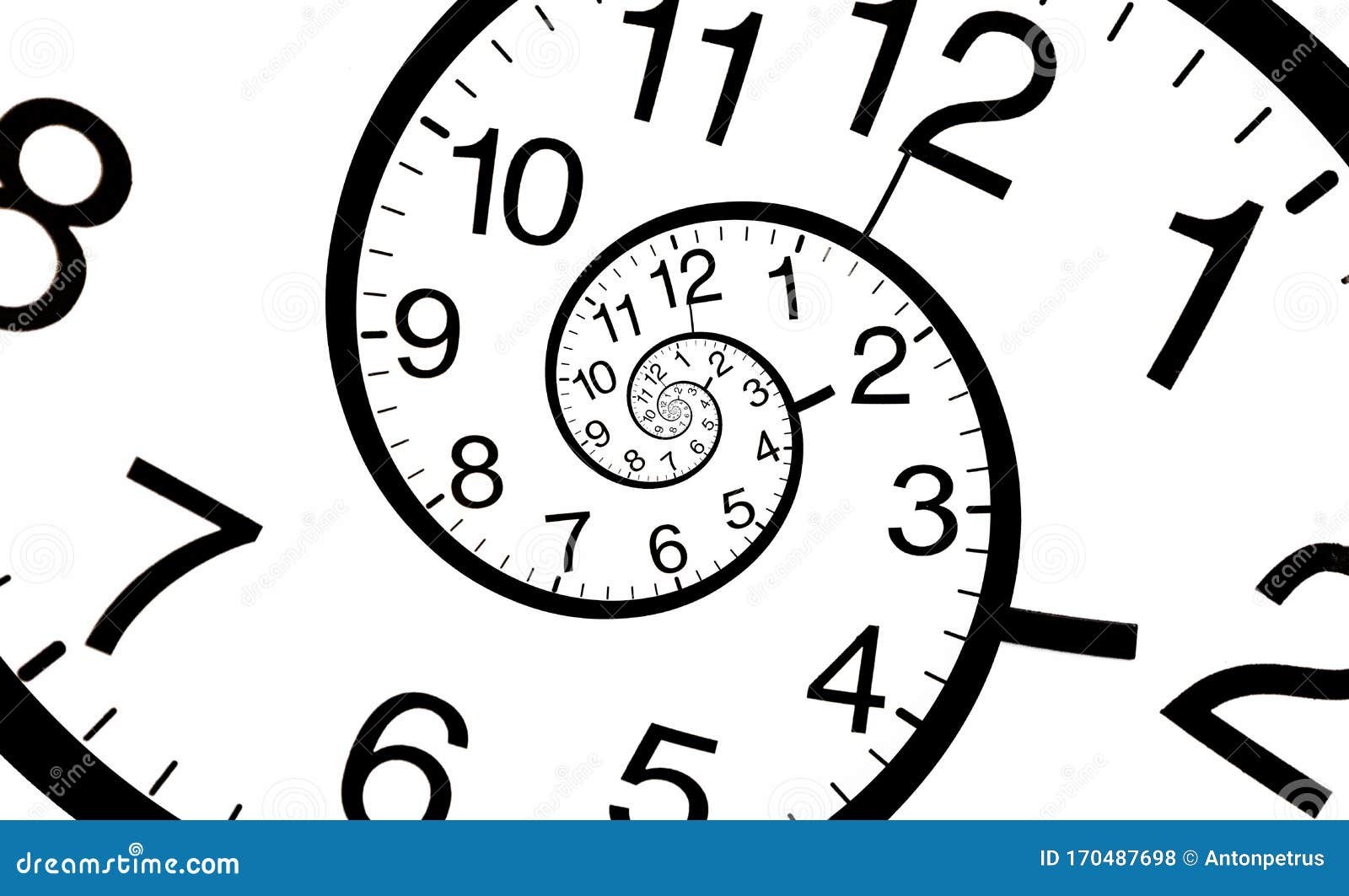 The Clock is Twisted in a Spiral. Time Infinity Concept. Stock ...