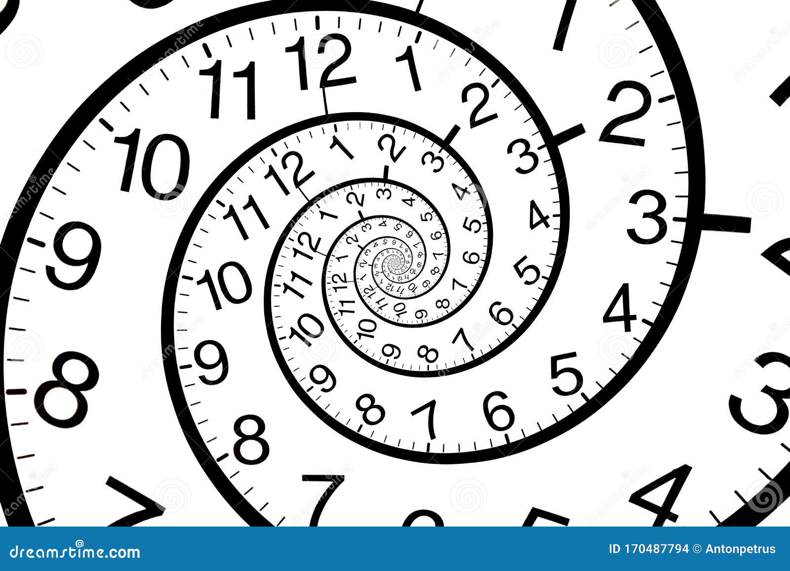 The Clock is Twisted in a Spiral. Time Infinity Concept. Stock ...