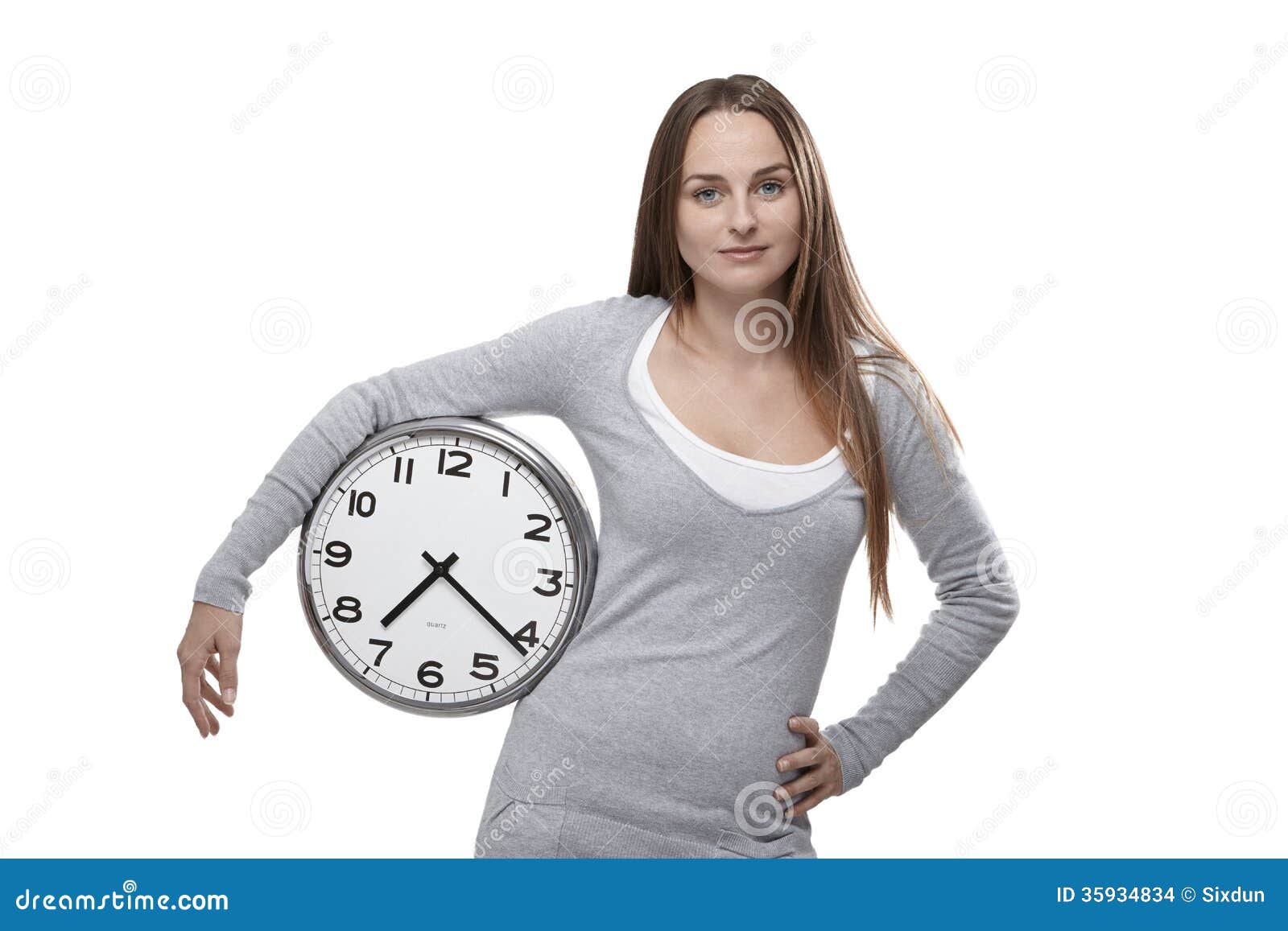 Clock under her arm stock photo. Image of caucasian, front - 35934834