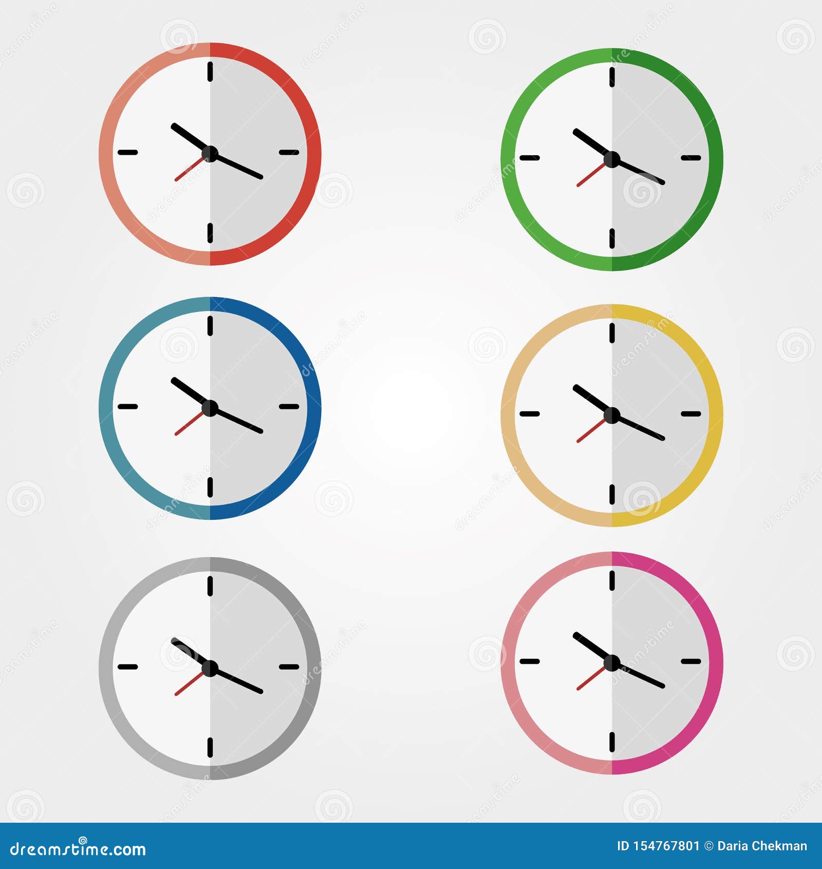 Clock Vector Set in Flat Design Style Stock Vector - Illustration of ...