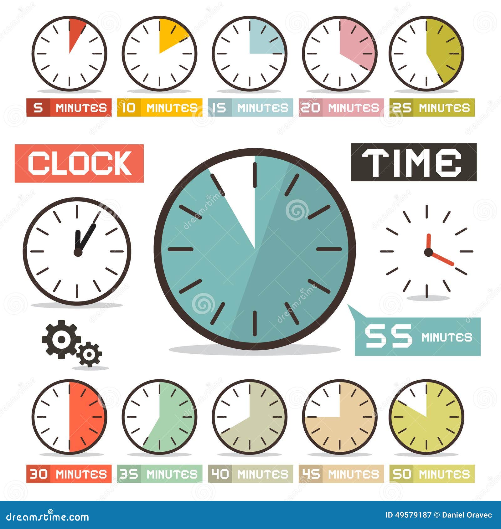 Clock Vector Set in Flat Design Style Stock Vector - Illustration of ...