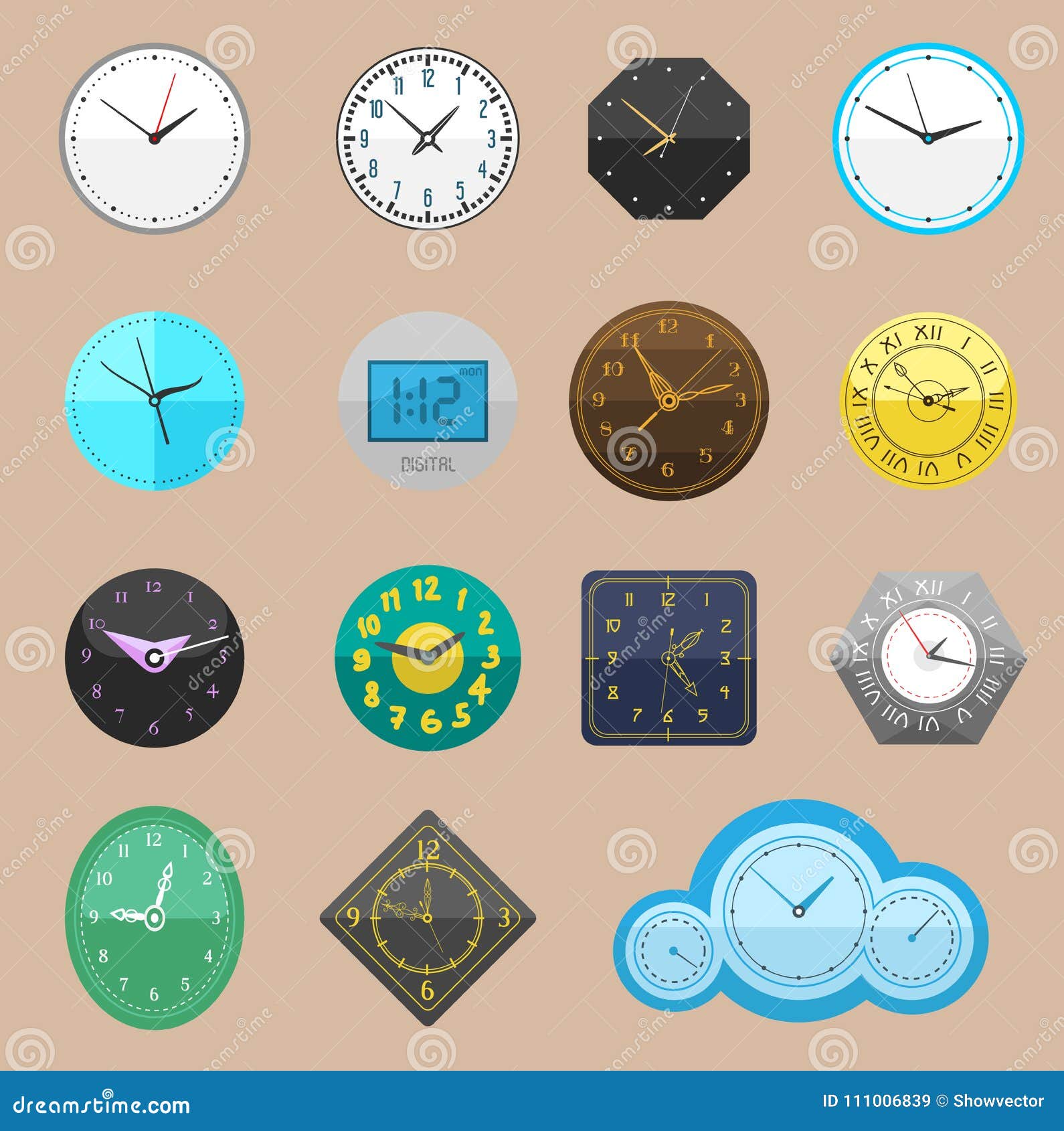 Clock Vector Watch Different Clockwork and Clockface or Wristwatches ...