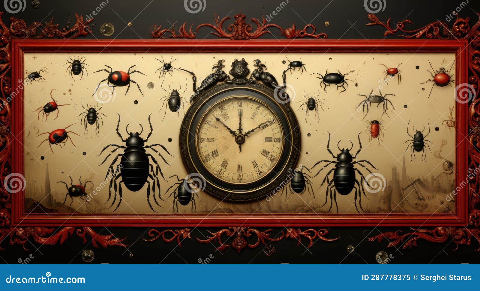 A Clock that is on a Wall with Bugs on it. Generative AI Image. Stock ...
