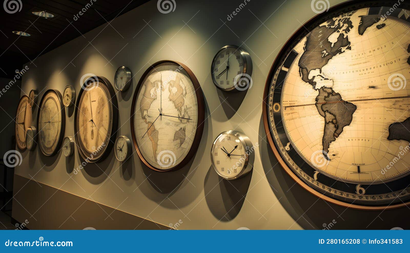 Clock on the Wall Showing the Time in Different Time Zone Generative AI ...