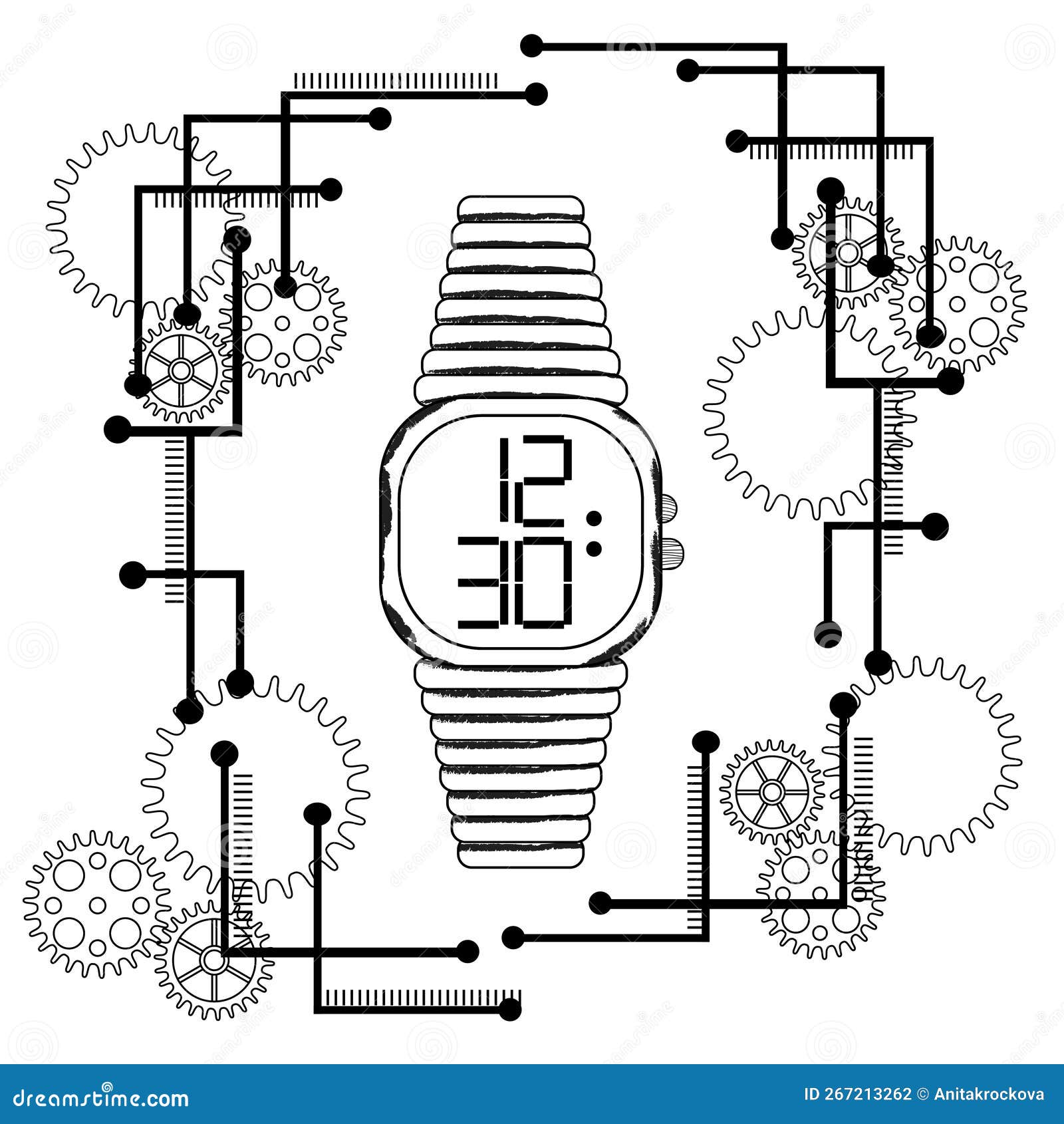 Clock and Watches, Black and White Design Elements Stock Vector ...