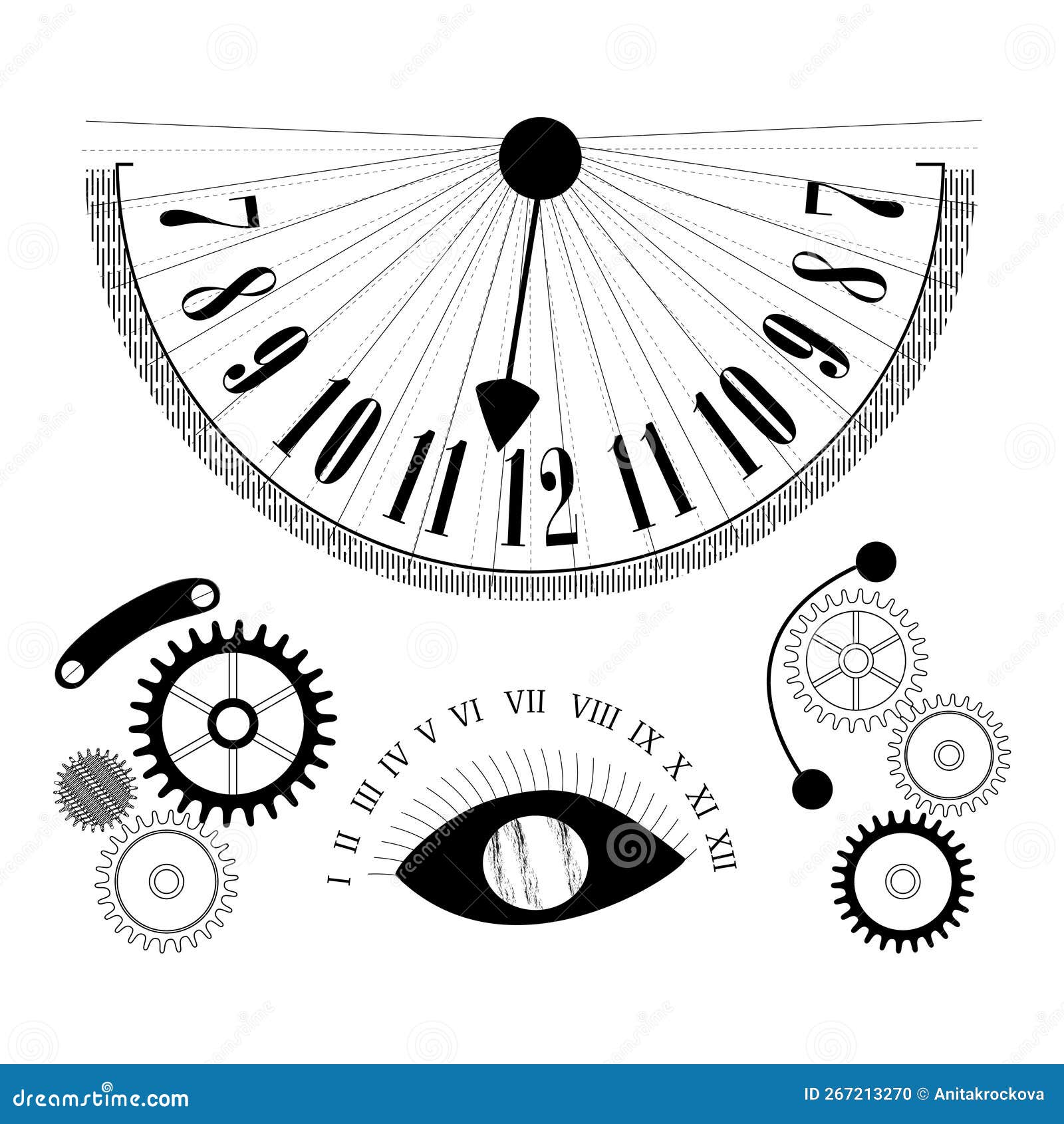 Clock and Watches, Black and White Design Elements Stock Vector ...