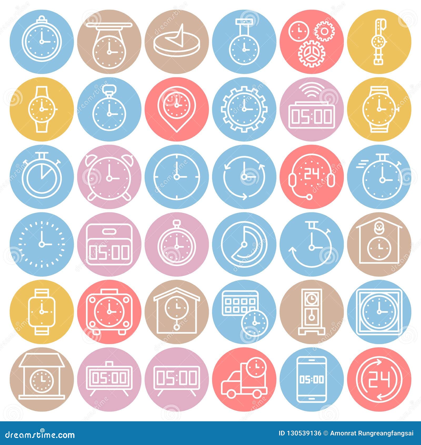 Clock, Watches and Time Related Icon Set, Bold Line in Circle Stock ...