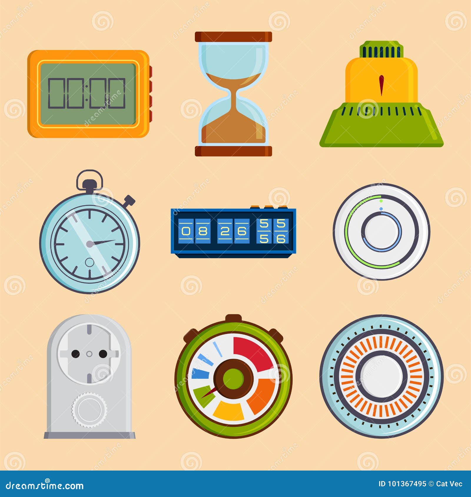 Clock and Watches Vector Timer Colorful Measurement Tools Stock Vector ...