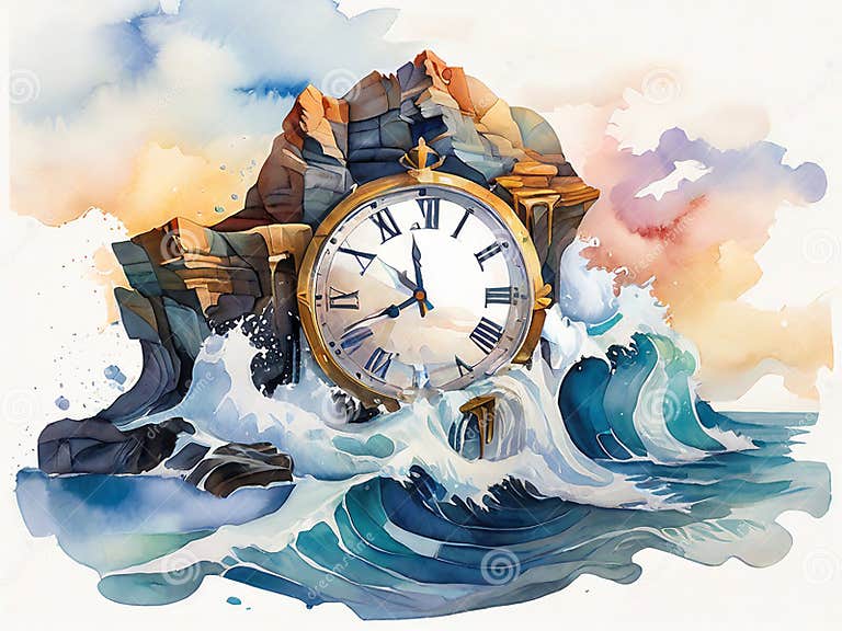 A Clock that is on a Wave that Says the Time. Stock Illustration ...