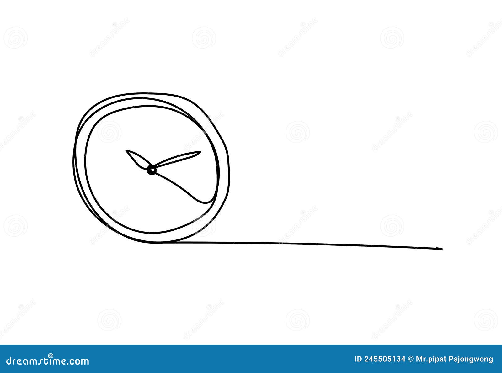 Clock on a White Background, Continuous Line Drawing, Vector Design ...