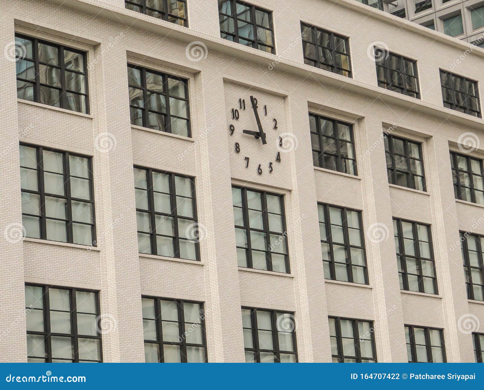 Clock and Window of White Building Stock Photo - Image of window, time ...