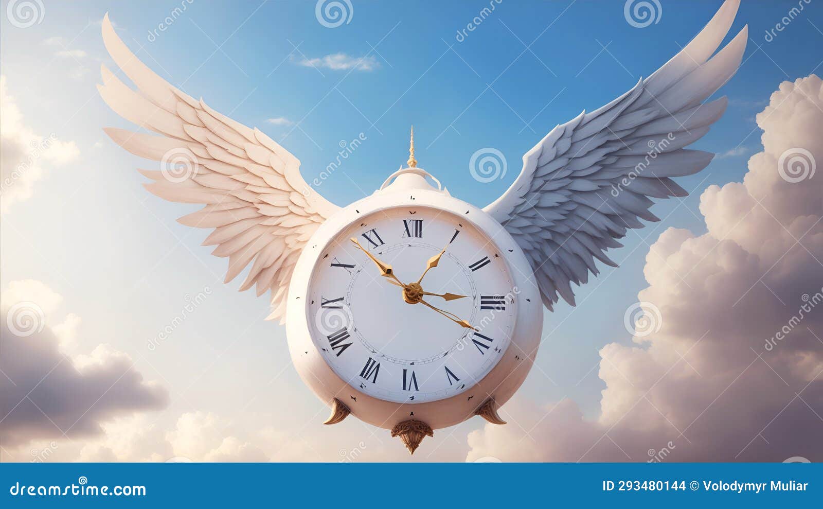 A Clock with Wings in the Sky with Clouds. the Concept of the ...