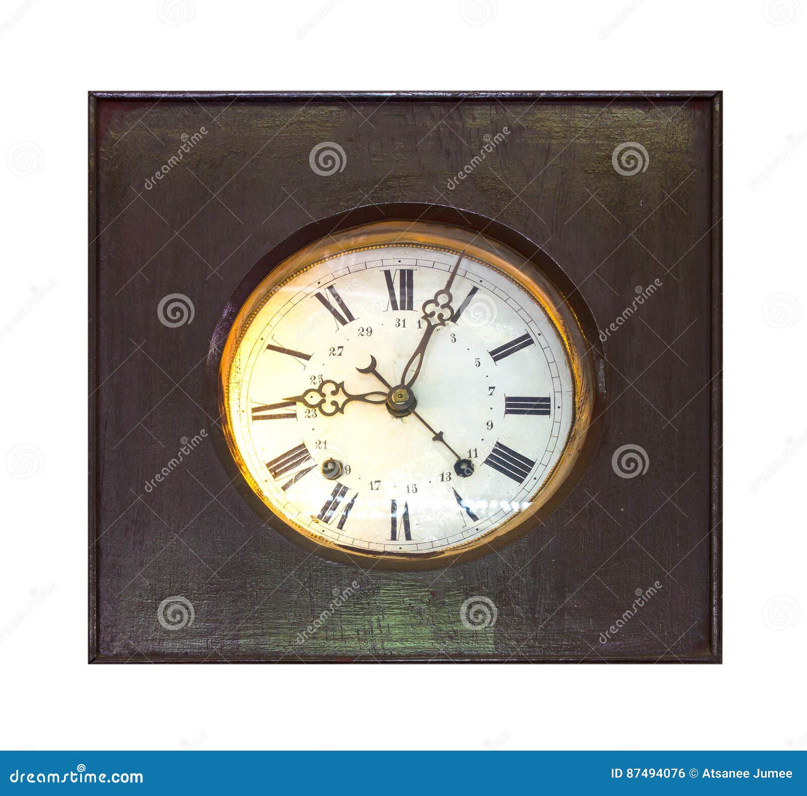 Clock Wooden Old Isolated on a White Background. Stock Photo - Image of ...
