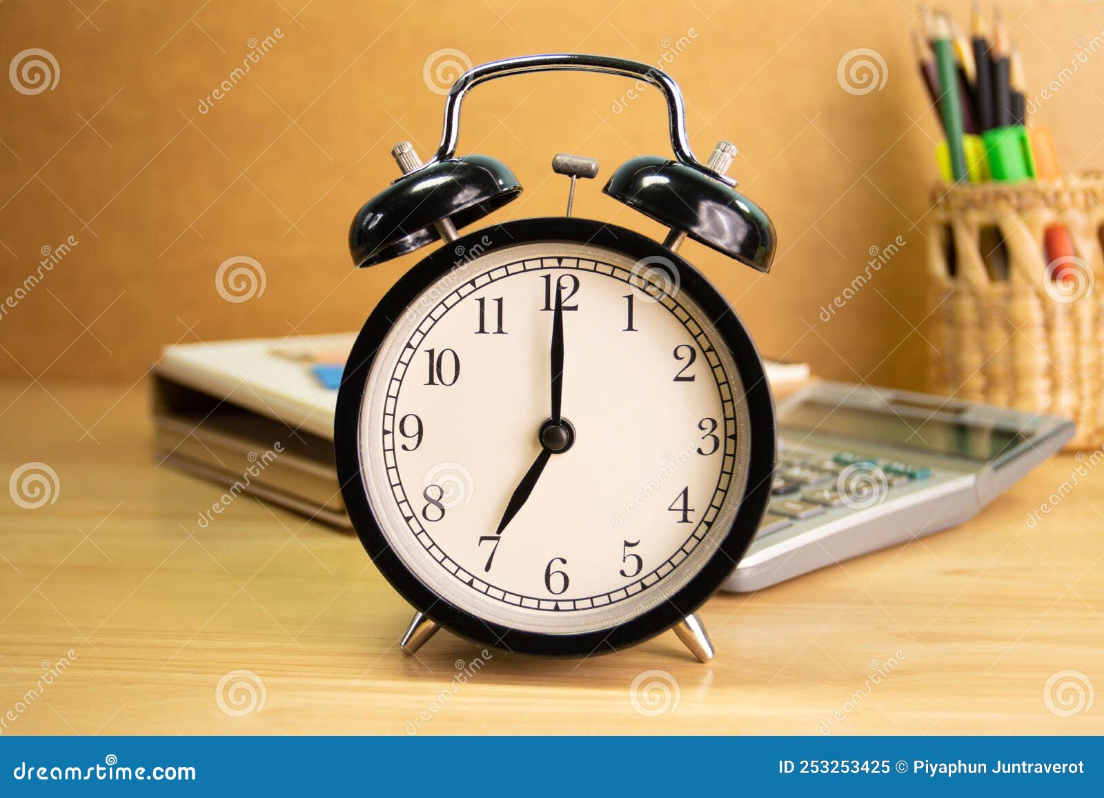 7 am Clock on Work Desk in the Office Time of Business Working Concepts ...